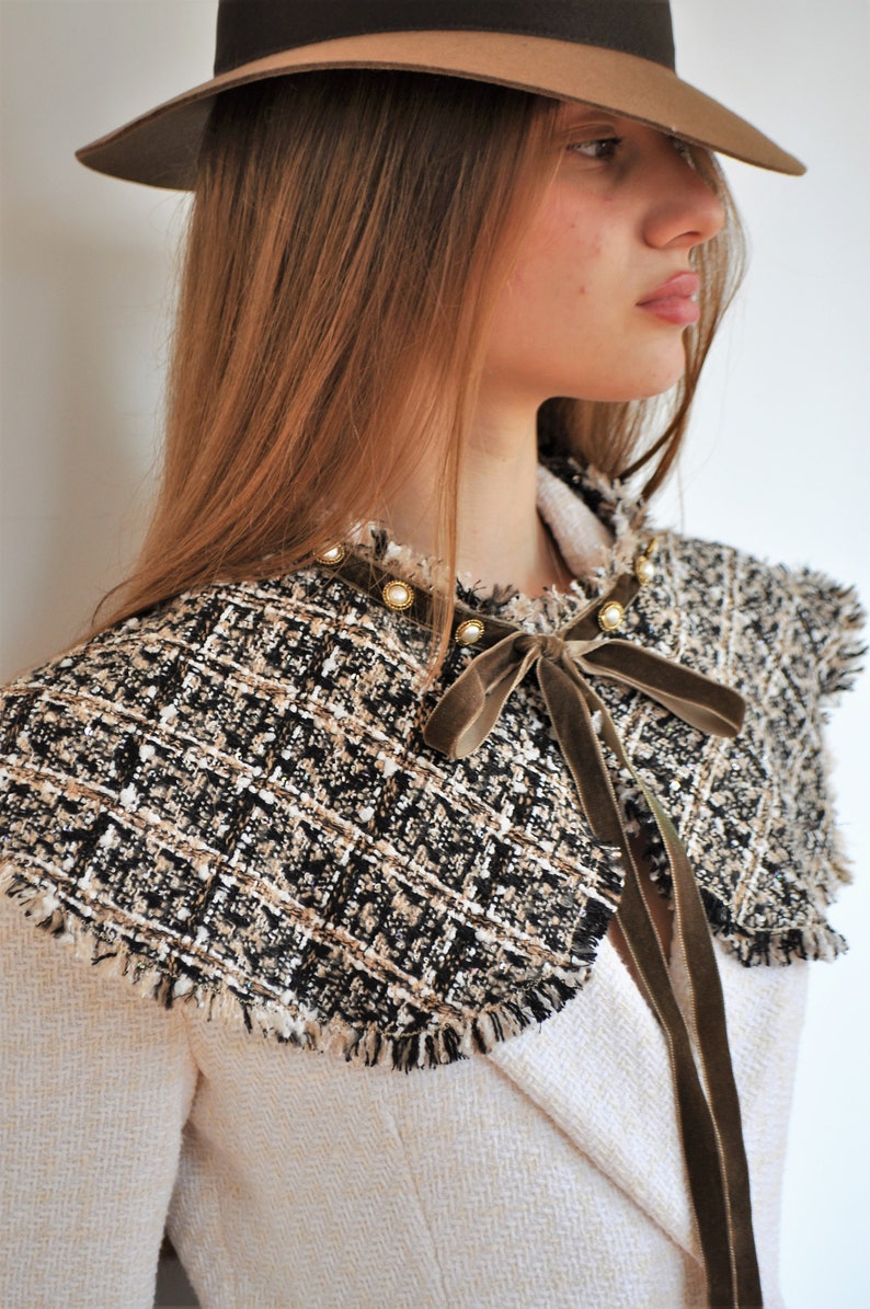 Extra Large Collar Tweed Fringes Collar Plaid Tweed Collar - Etsy