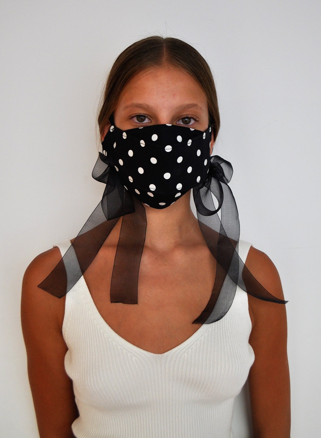 Designer Black Mask, Polka Dot Face Mask, Triple Layer Mask, Decorative ...
