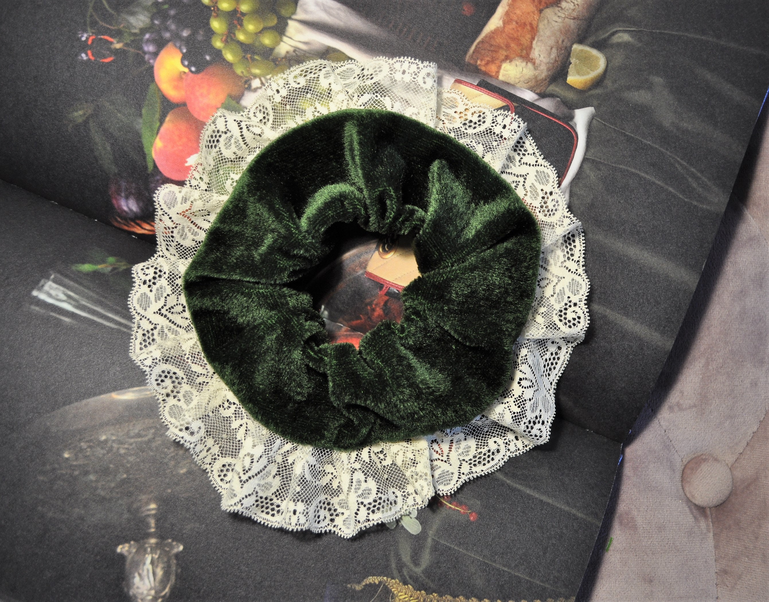 Big green scrunchie big velour hair tie scrunchies bracelet | Etsy