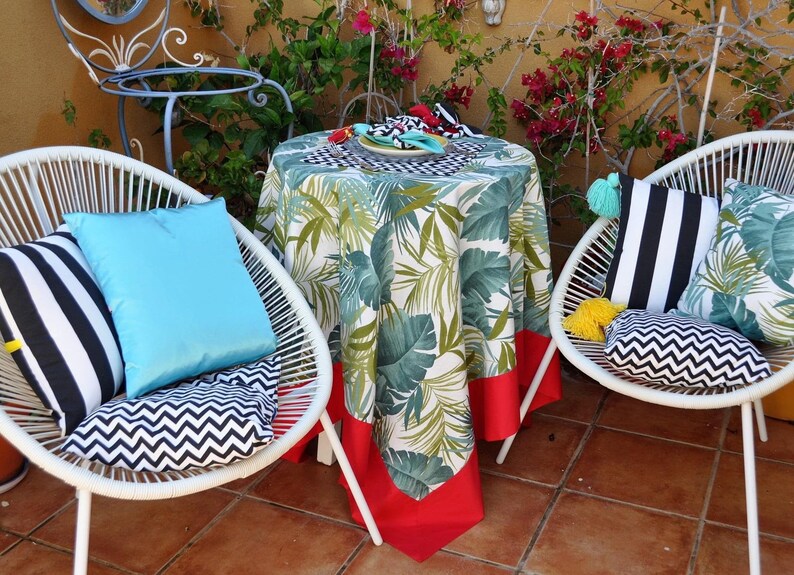 Tropical Tablecloth, Green Red Tablecloth, Cotton Tablecloth, Dining ...