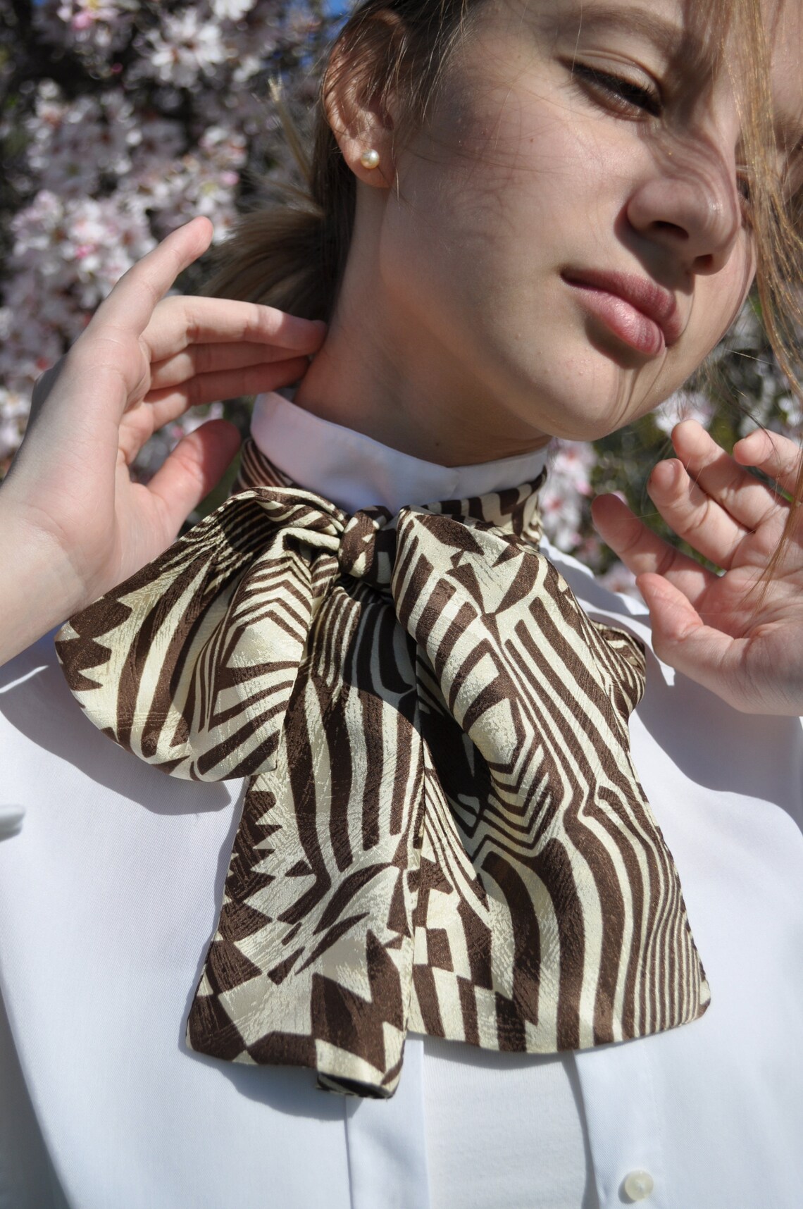 Silky Long Scarf Scarf Necktie Long Geometric Print Silk - Etsy