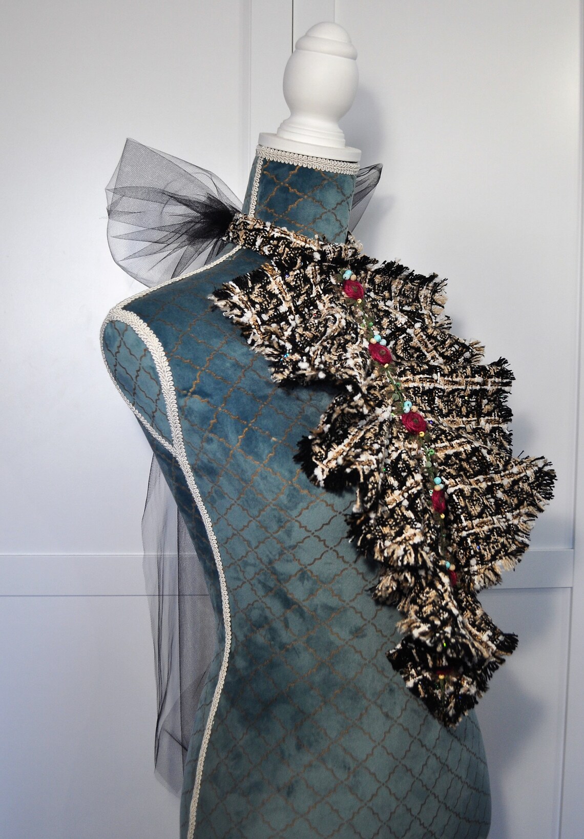 Tweed Ruffle Jabot Tweed Fringe Jabot Embroidery Jabot - Etsy