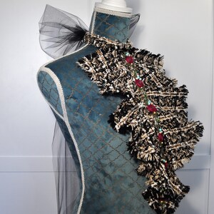 Tweed Ruffle Jabot, Tweed Fringe Jabot, Embroidery Jabot, Tweed Jabot ...