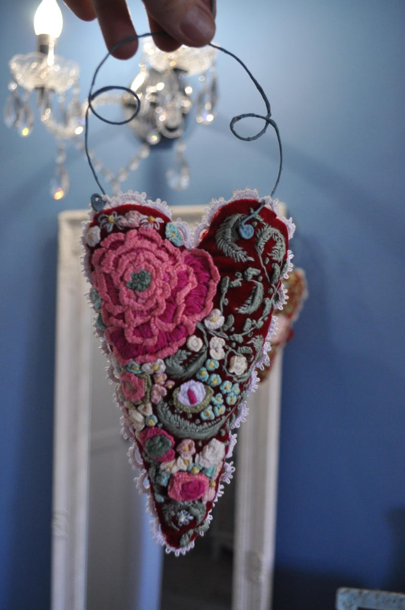 Embroidered Heart, Valentine Gift Heart, Red Velvet Heart, Brazilian ...