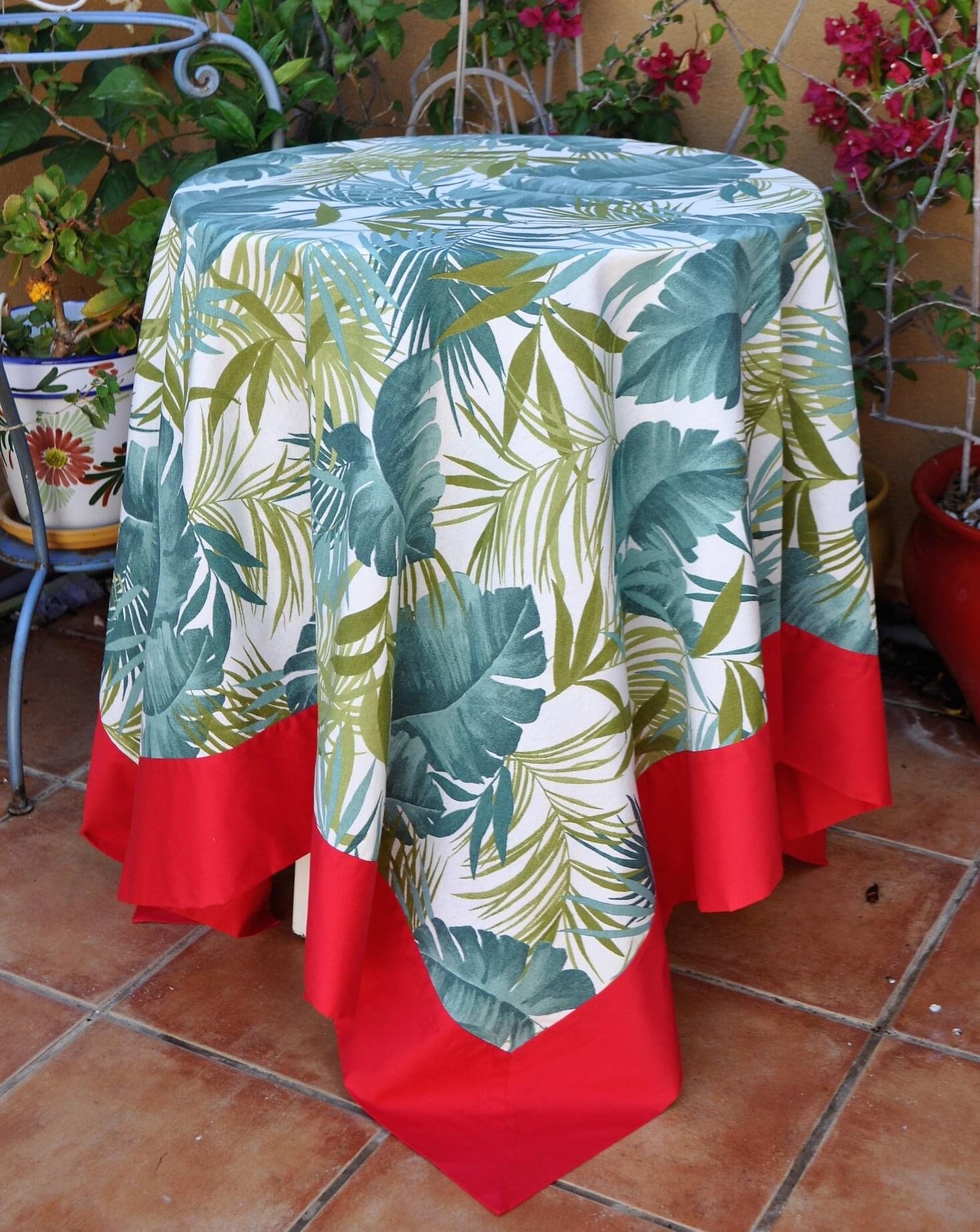 Tropical Tablecloth, Green Red Tablecloth, Cotton Tablecloth, Dining ...