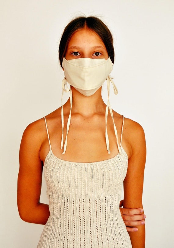 Designer Beige Mask Mask With Ties Triple Layer Mask | Etsy