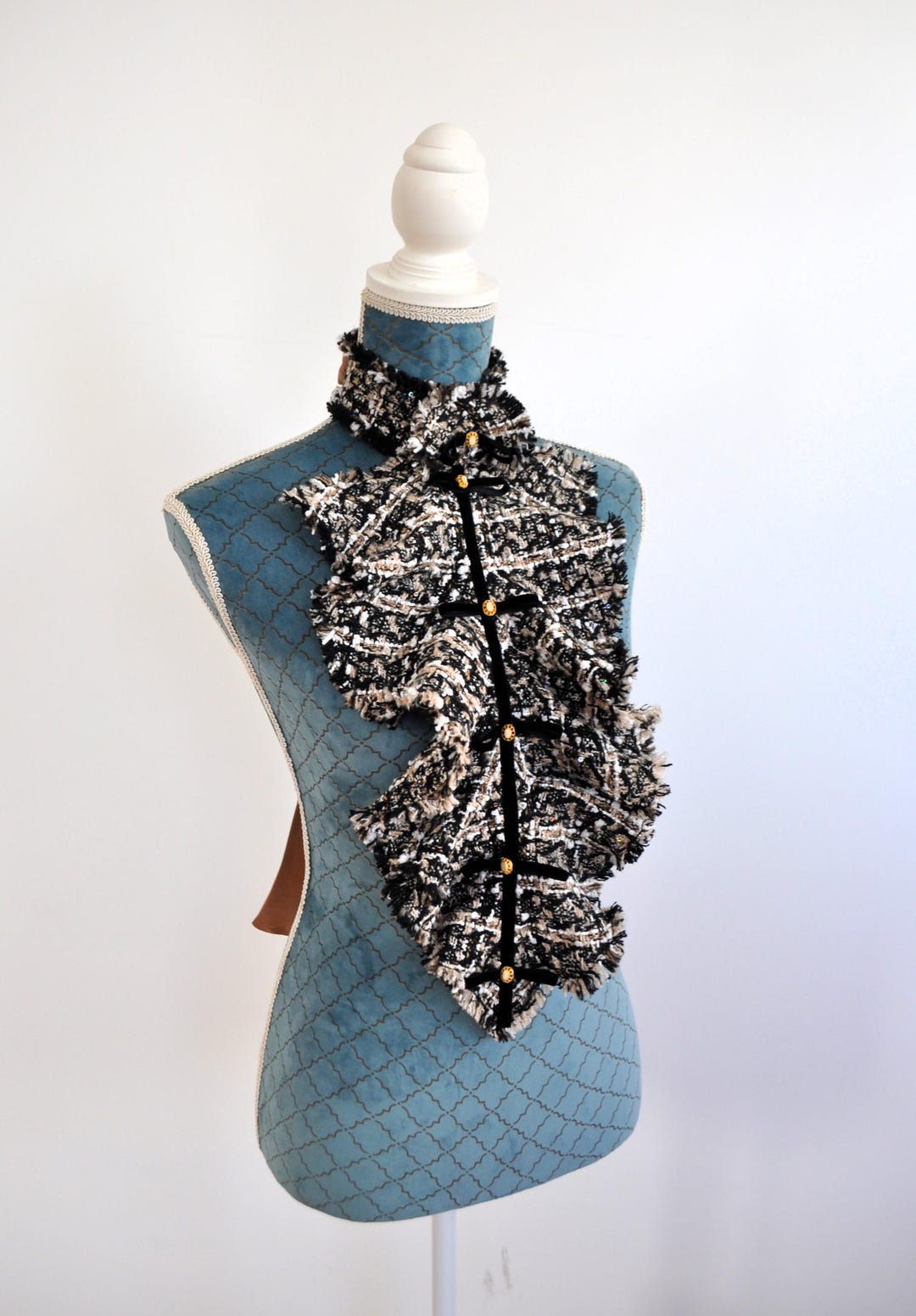 Tweed Ruffle Jabot,victorian Jabot, Tweed Fringe Jabot, Coquillier ...