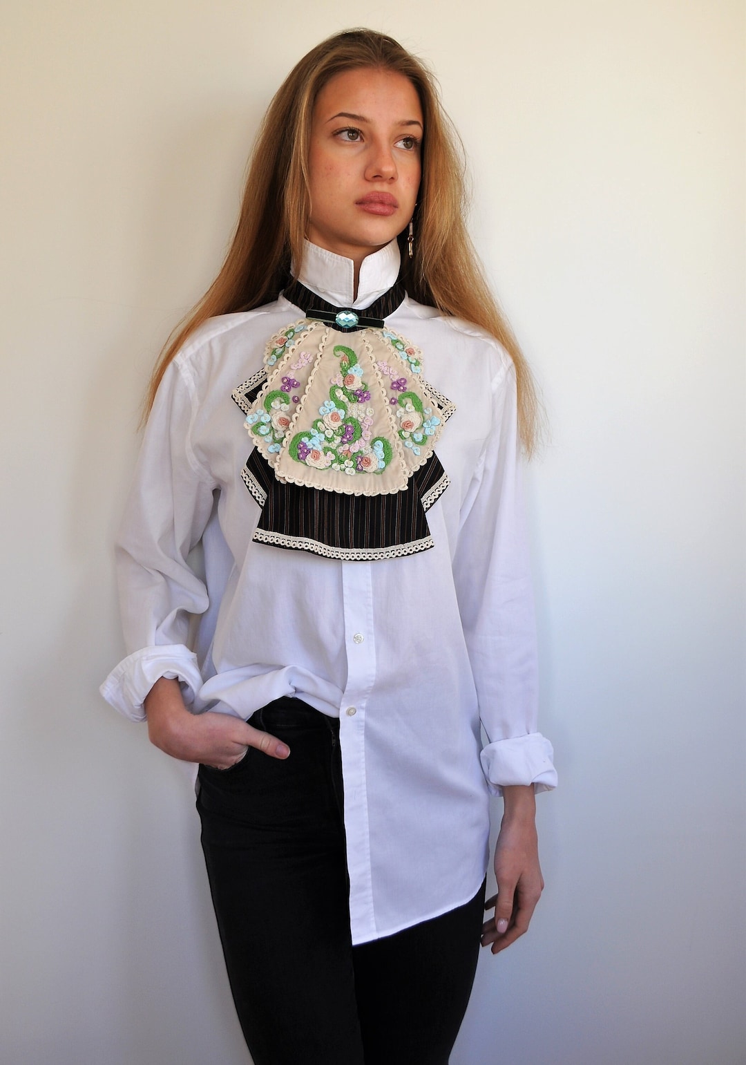 Embroidery Collar, Brazilian Embroidery, Black Ruffle Jabot, Ruffle ...