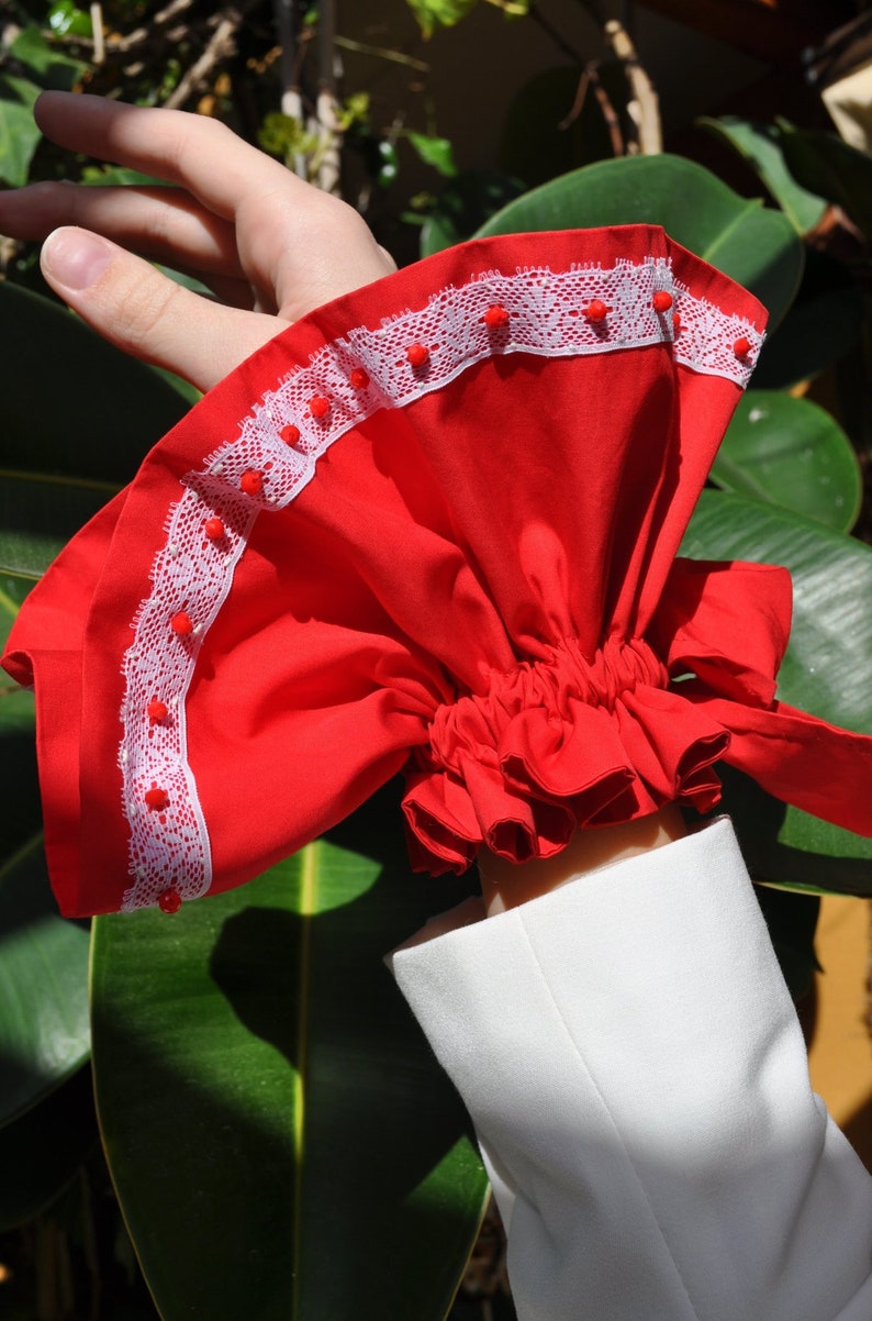Red Ruffle Cuffs Ruffle Lace Cuff Red Cuffs With Ties - Etsy