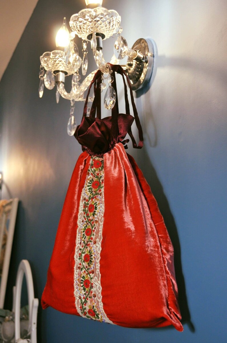 Bridal Velvet Bag Silk Velvet Sack Bag Bride Red Pouch Bag | Etsy