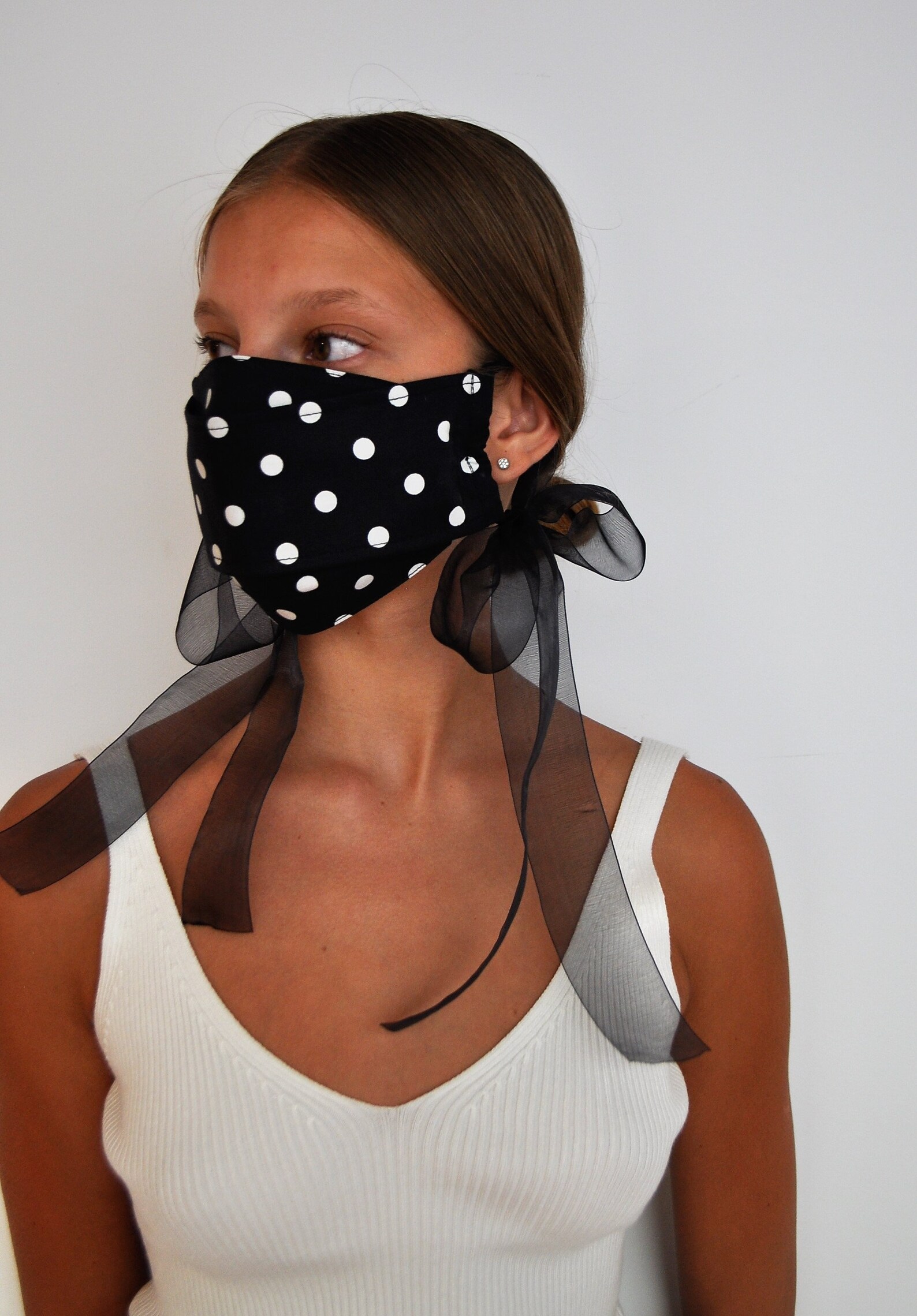 Designer Black Mask, Polka Dot Face Mask, Triple Layer Mask, Decorative ...