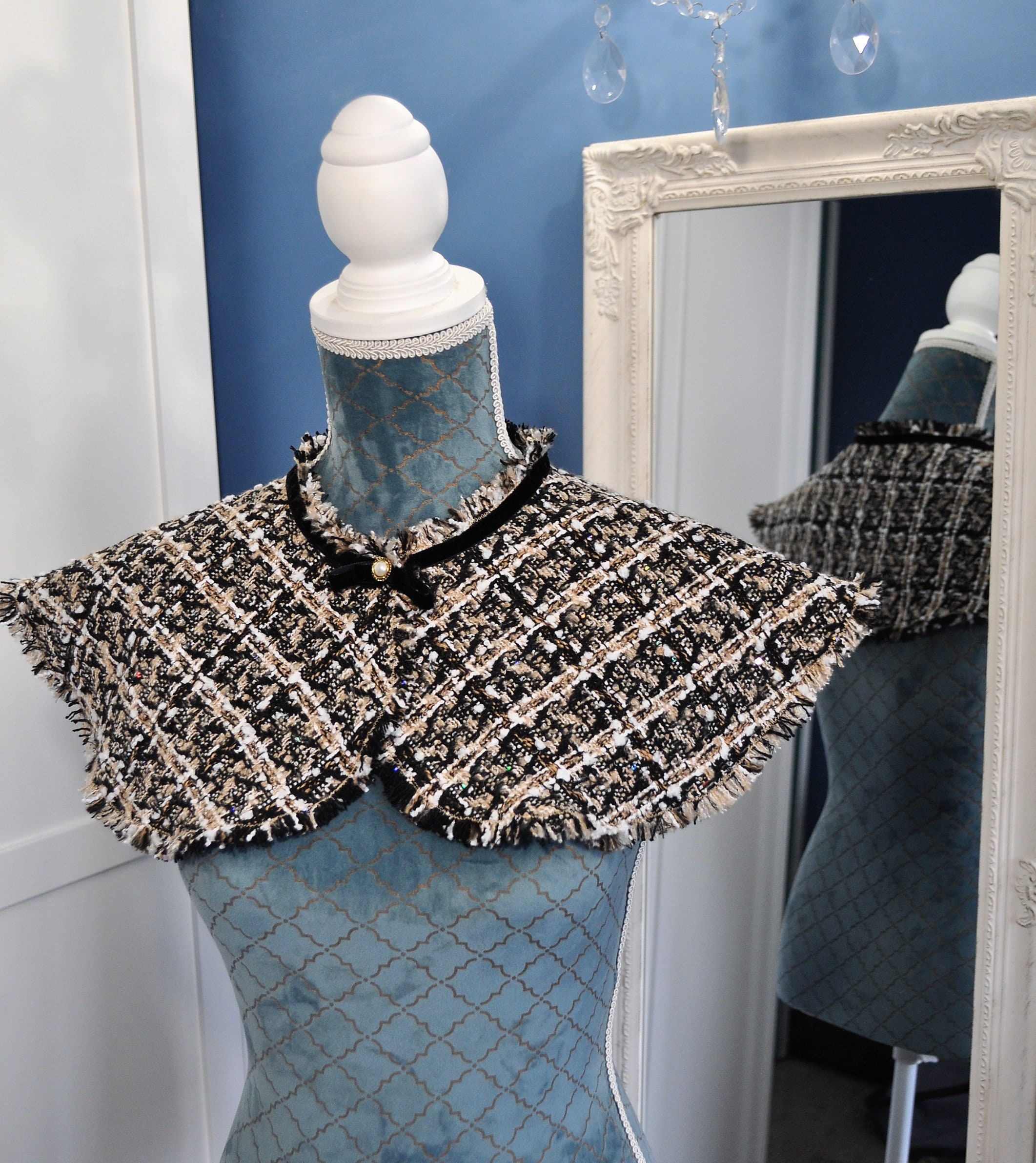 Extra large collar tweed fringes collar plaid tweed collar | Etsy