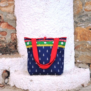 Beach Bag Sea Style, Large Blue Beach Bag, Tote Bag Sea Print, Beach ...