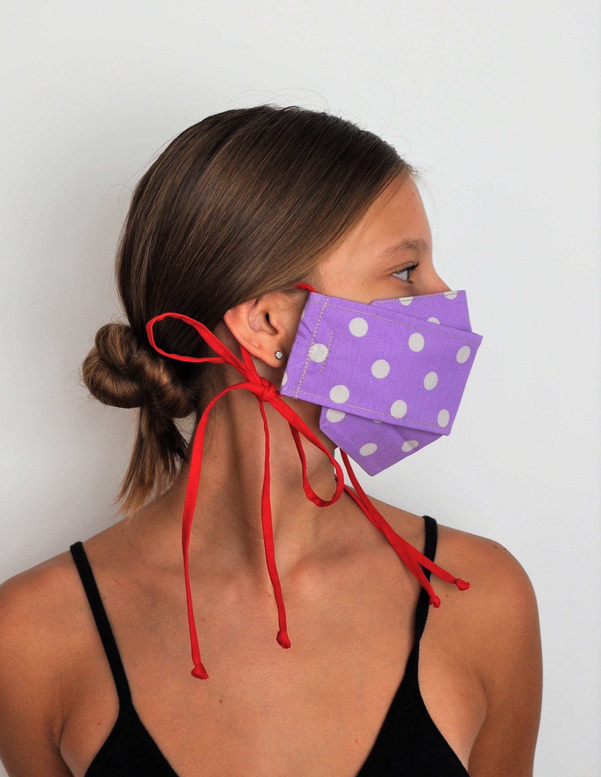 Designer Face Mask, Lilac Polca Dot Mask, Duoble Layer Mask, Decorative ...