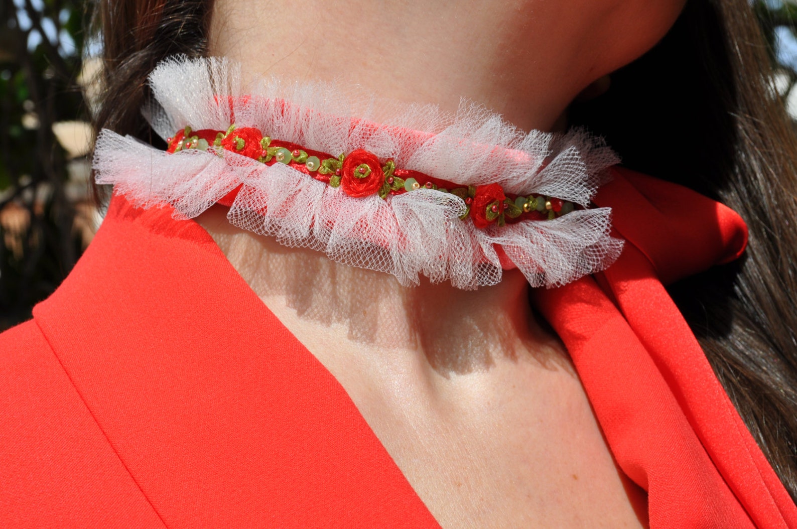 Ruffle Red Collar Lace Res Silk Choker Wedding Lace Collar - Etsy