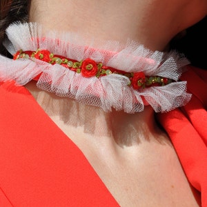 Ruffle Red Collar , Lace Res Silk Choker, Wedding Lace Collar, Silk ...