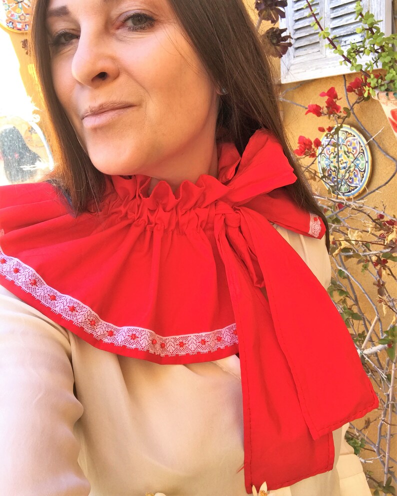 Extra Large Collar, Detachable Collar, Ruffle Red Collar, Embroidered ...