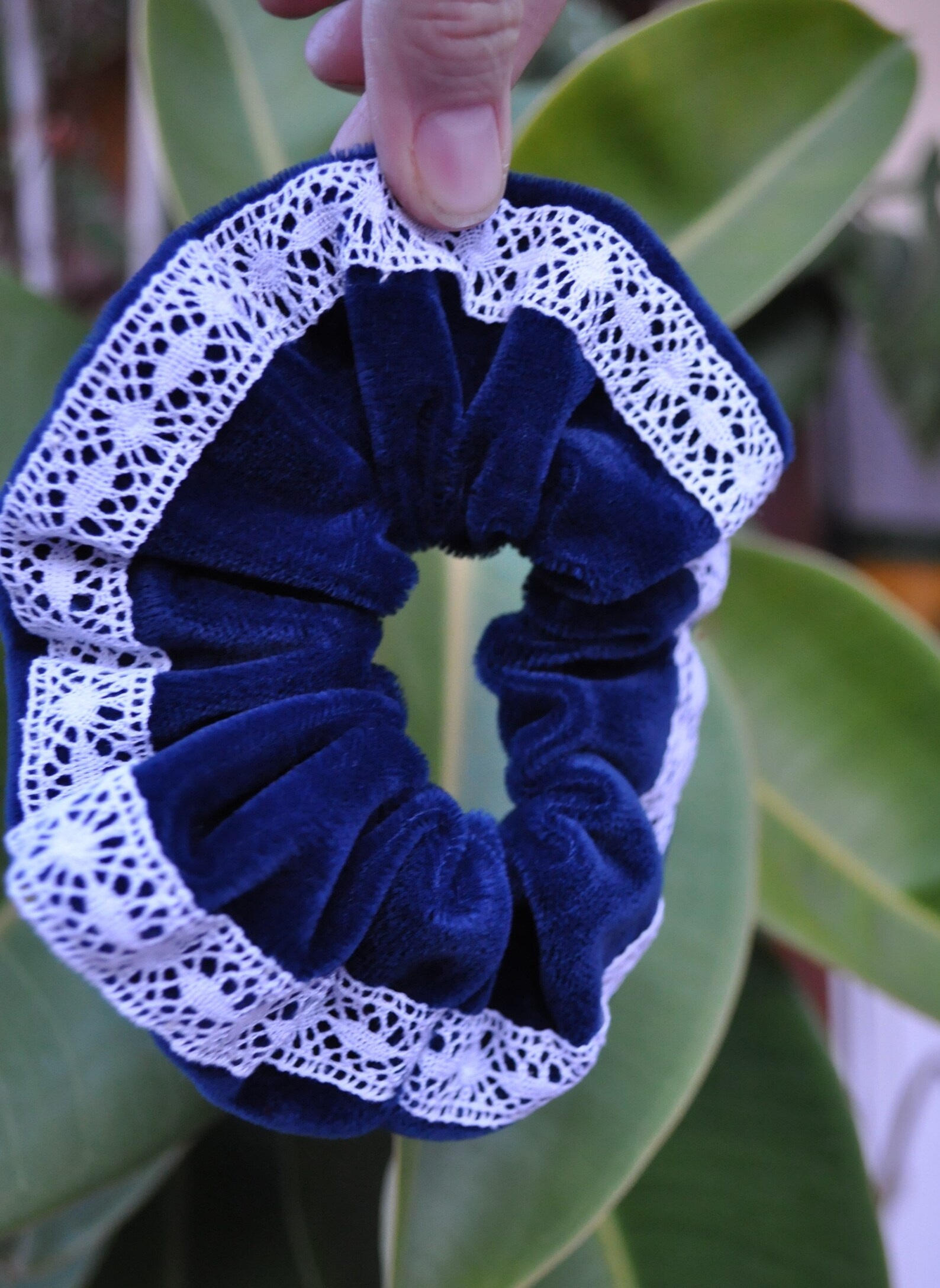 Large Blue Scrunchie, Blue Velour Hair Tie, Scrunchies Bracelet, Velvet ...