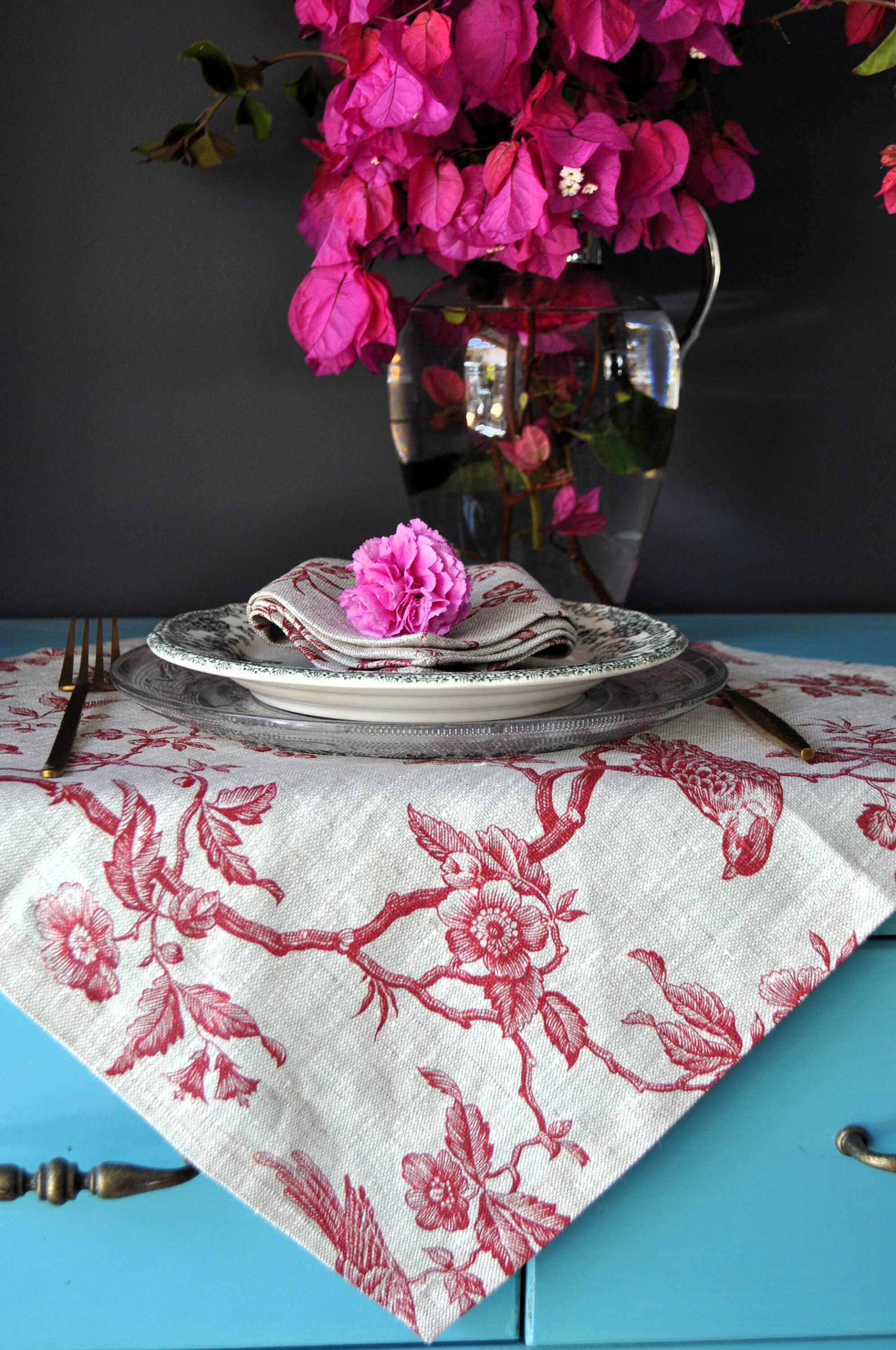 Toile De Jouy Napkin, Linen Vintage Napkin, Vintage Style Napkin, 4 ...