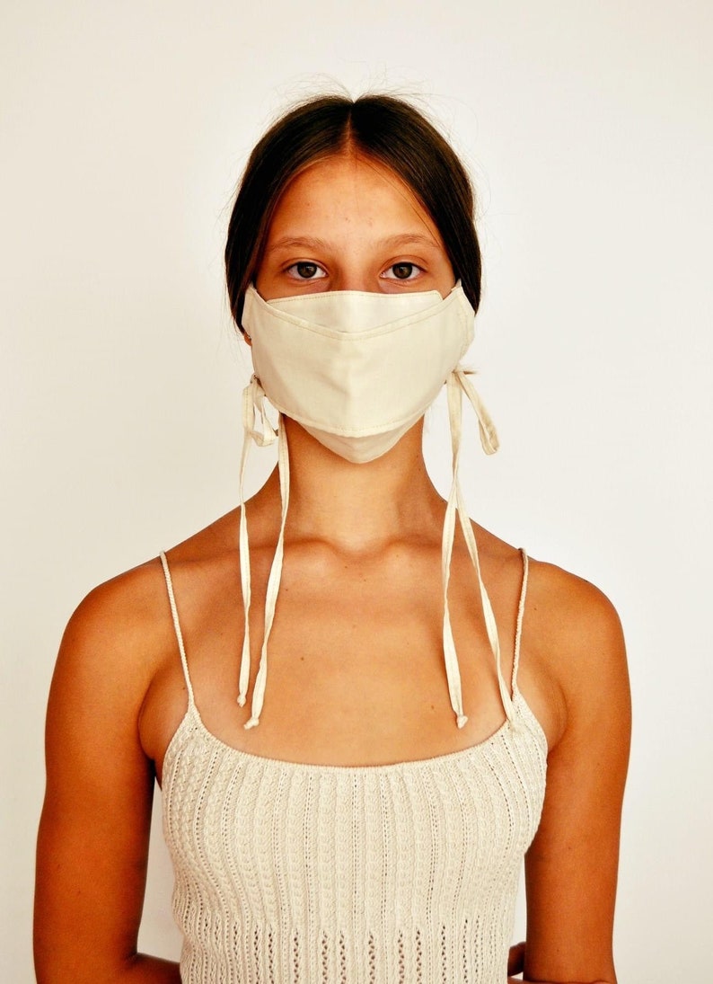 Beige Cotton Face Mask, Bridal Minimalist Mask, Adjustable Ribbon Mask ...