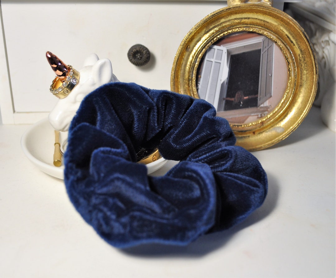 Large Blue Scrunchie, Blue Velour Hair Tie, Scrunchies Bracelet, Velvet ...