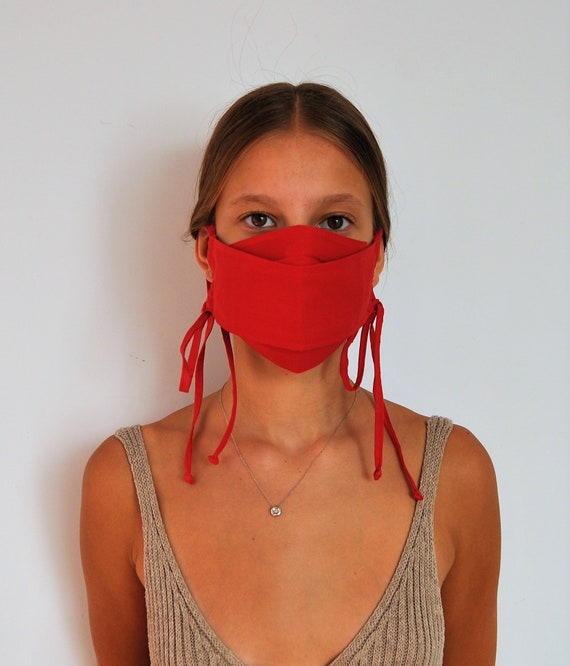 Designer Red Mask Mask With Ties Triple Layer Mask | Etsy