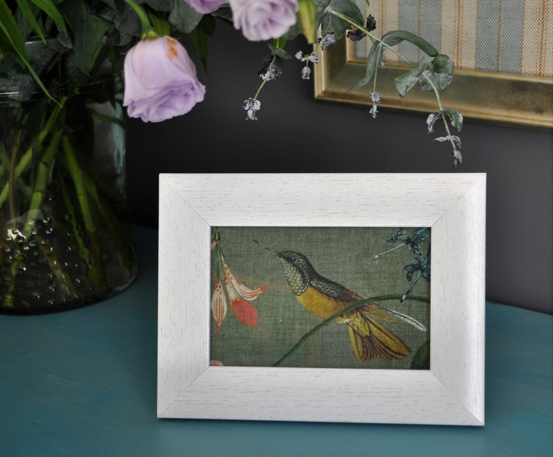 Fabric Bird Frame, Frame Green Bird, White Wooden Frame, Vintage Style ...