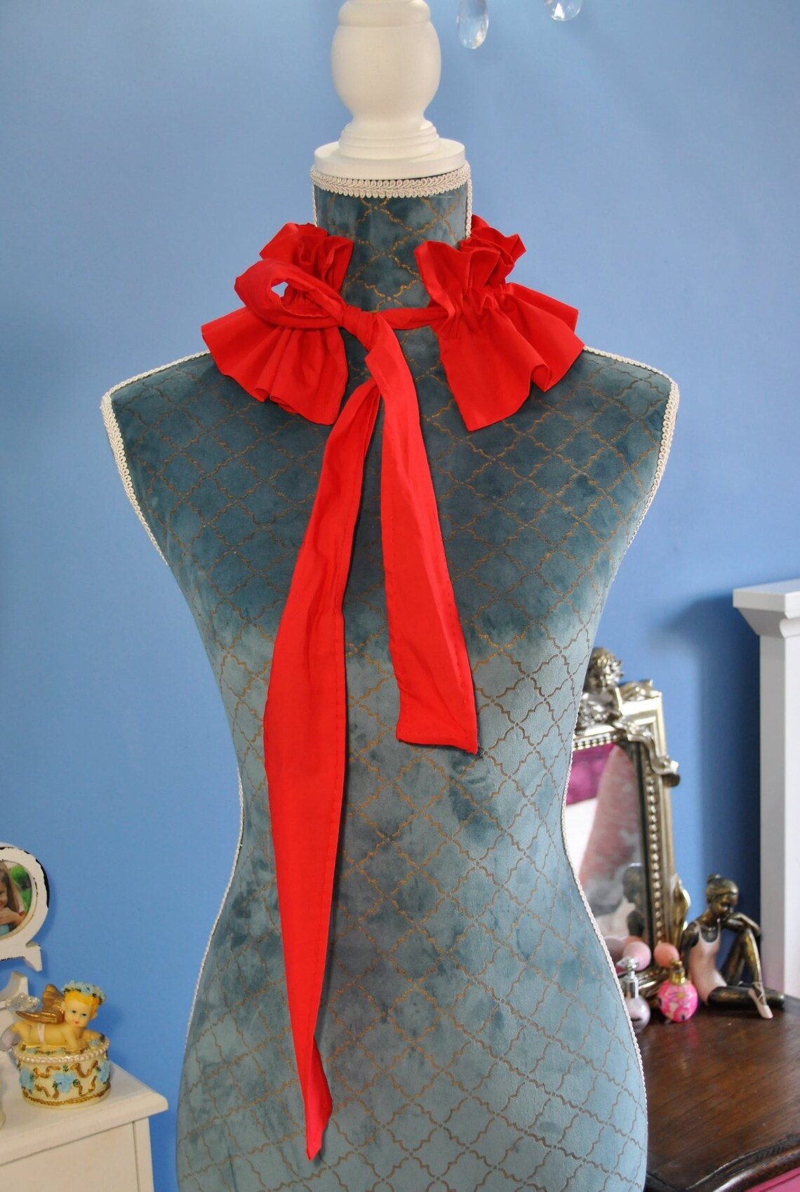 Ruffle Red Collar Red Scarlet Jabot Long Ties Collar | Etsy