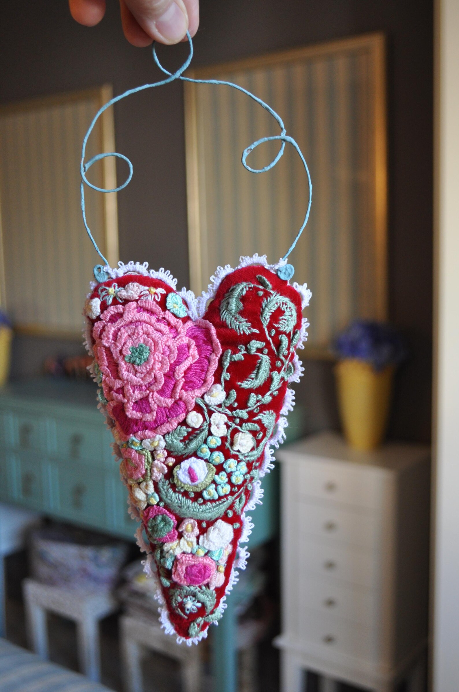 Embroidered Heart, Valentine Gift Heart, Red Velvet Heart, Brazilian ...