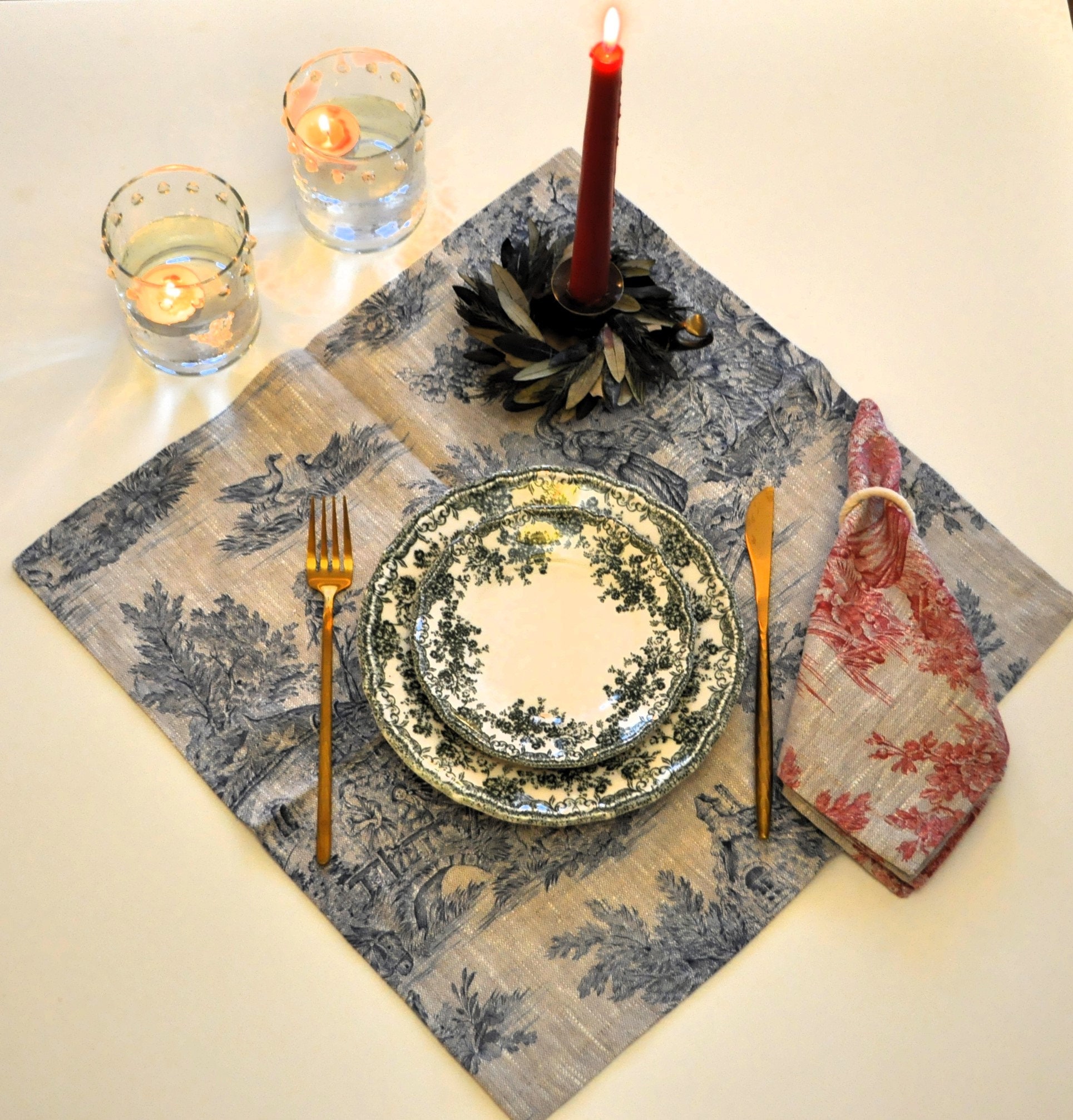 Toile De Jouy Napkin, Linen Vintage Napkin, Vintage Style Napkin, 6 ...