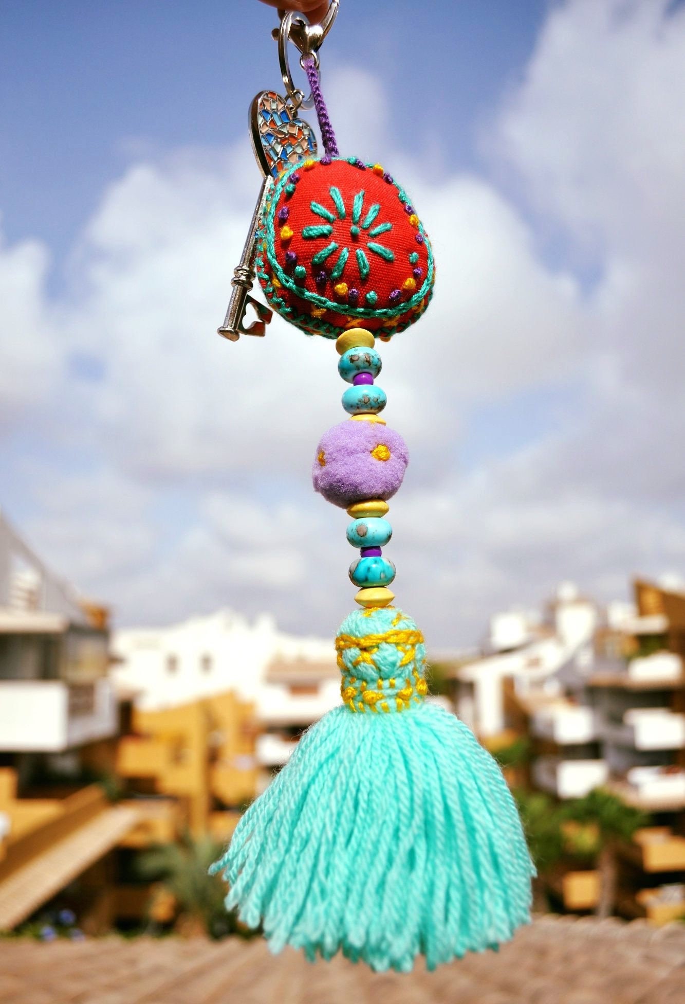 Beach Bag Tassel Hippie Bag Tassel Keychain Tassel Rainbow - Etsy