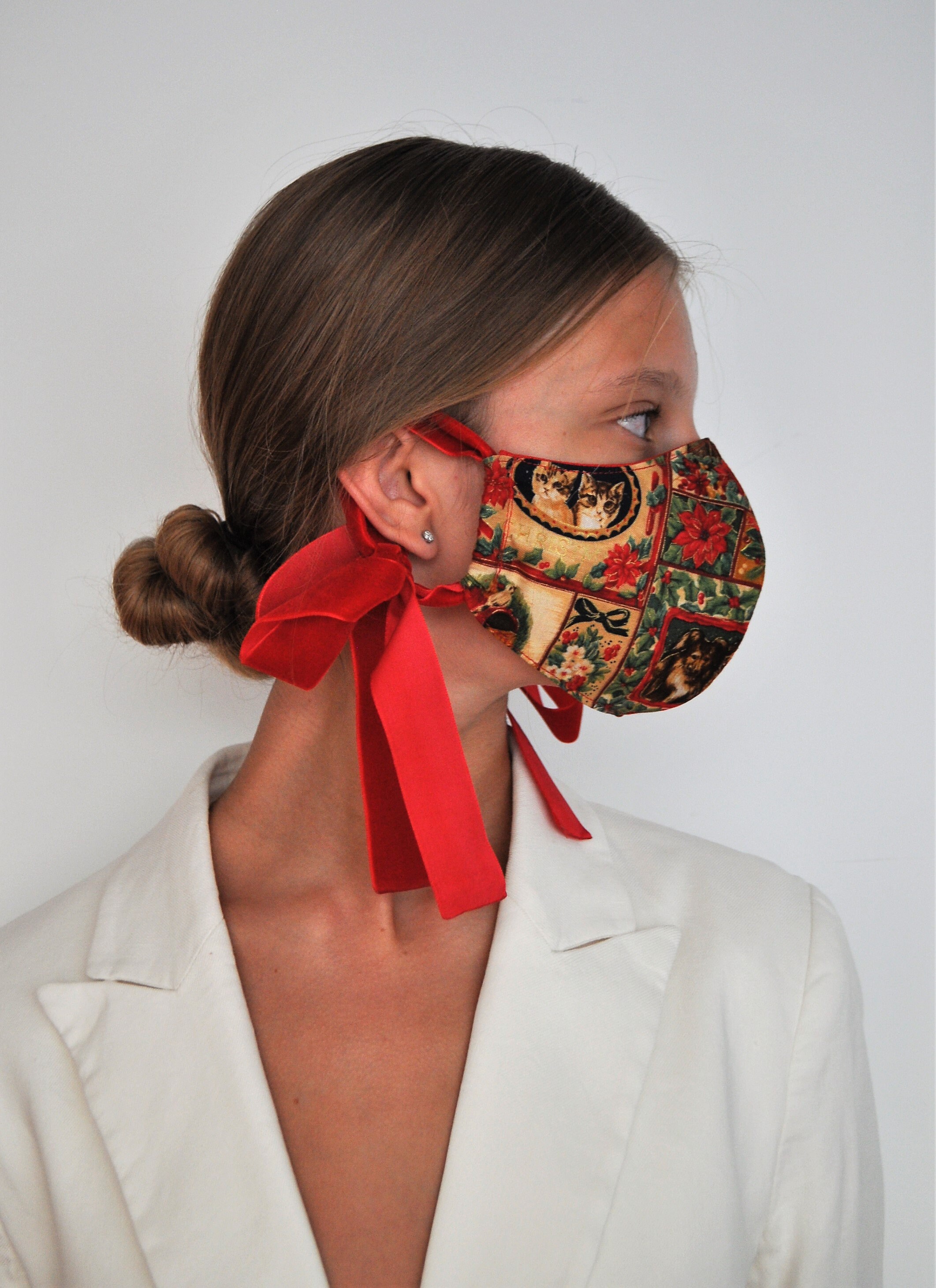 Christmas Print Mask Velvet Tie Face Mask Triple Layers - Etsy