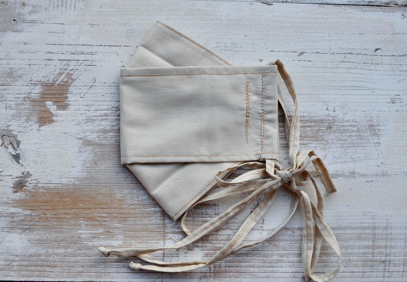 Designer Beige Mask, Mask With Ties, Triple Layer Mask, Decorative Mask ...