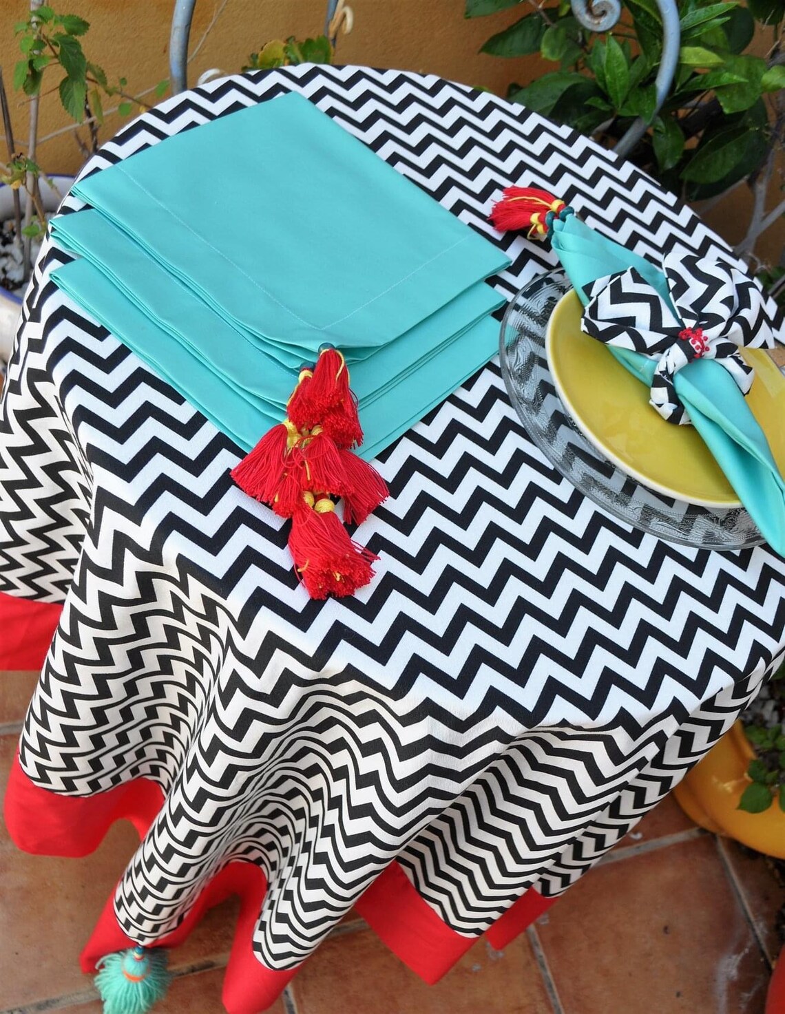 Striped Tablecloth Black Red Tablecloth Cotton Tablecloth - Etsy