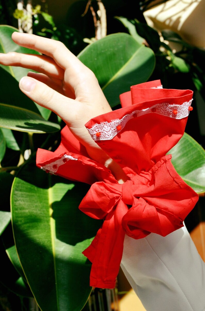 Red Ruffle Cuffs Ruffle Lace Cuff Red Cuffs With Ties - Etsy