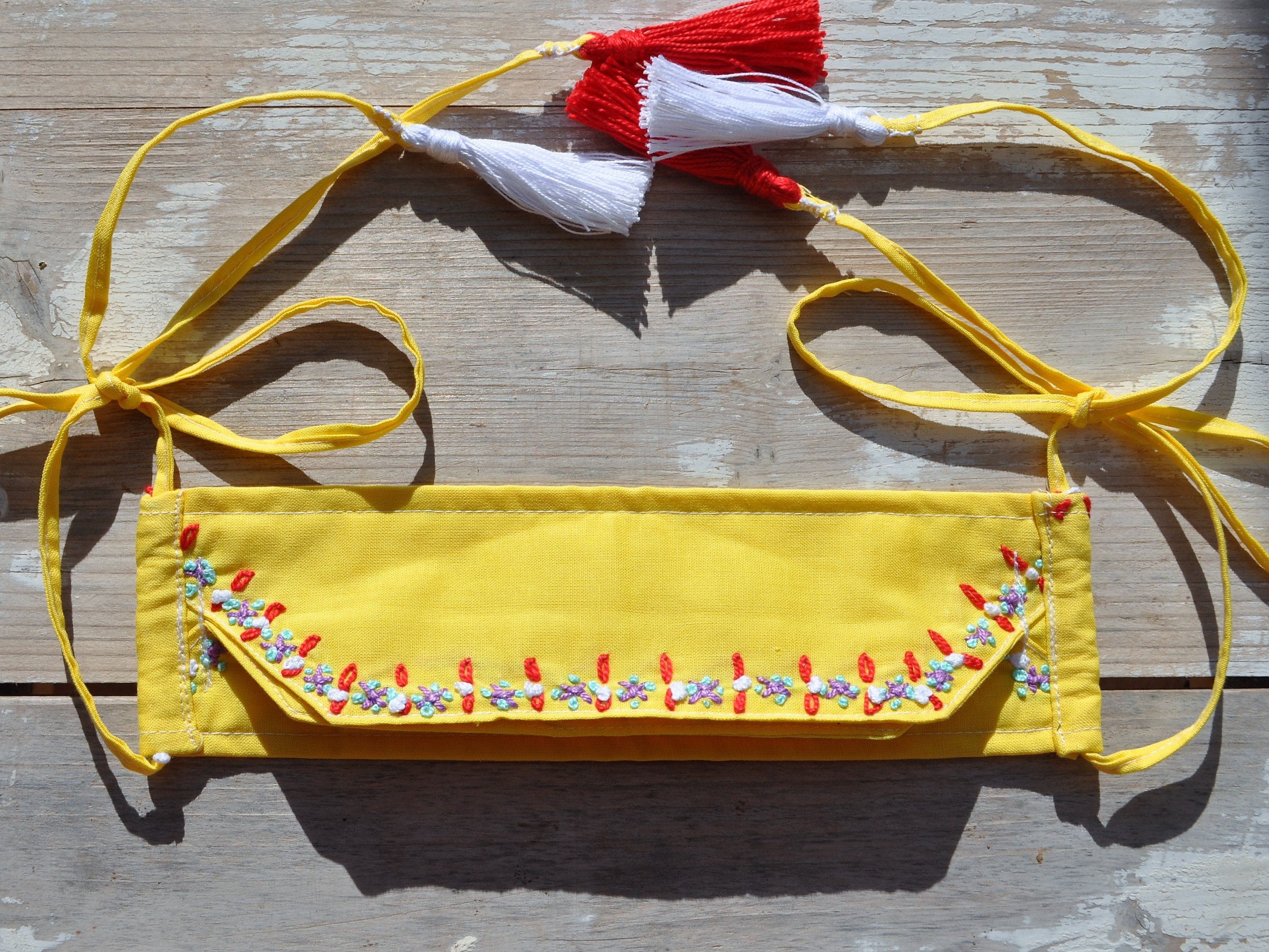 Hand Embroidery Mask Yellow Face Mask Triple Layer Mask - Etsy