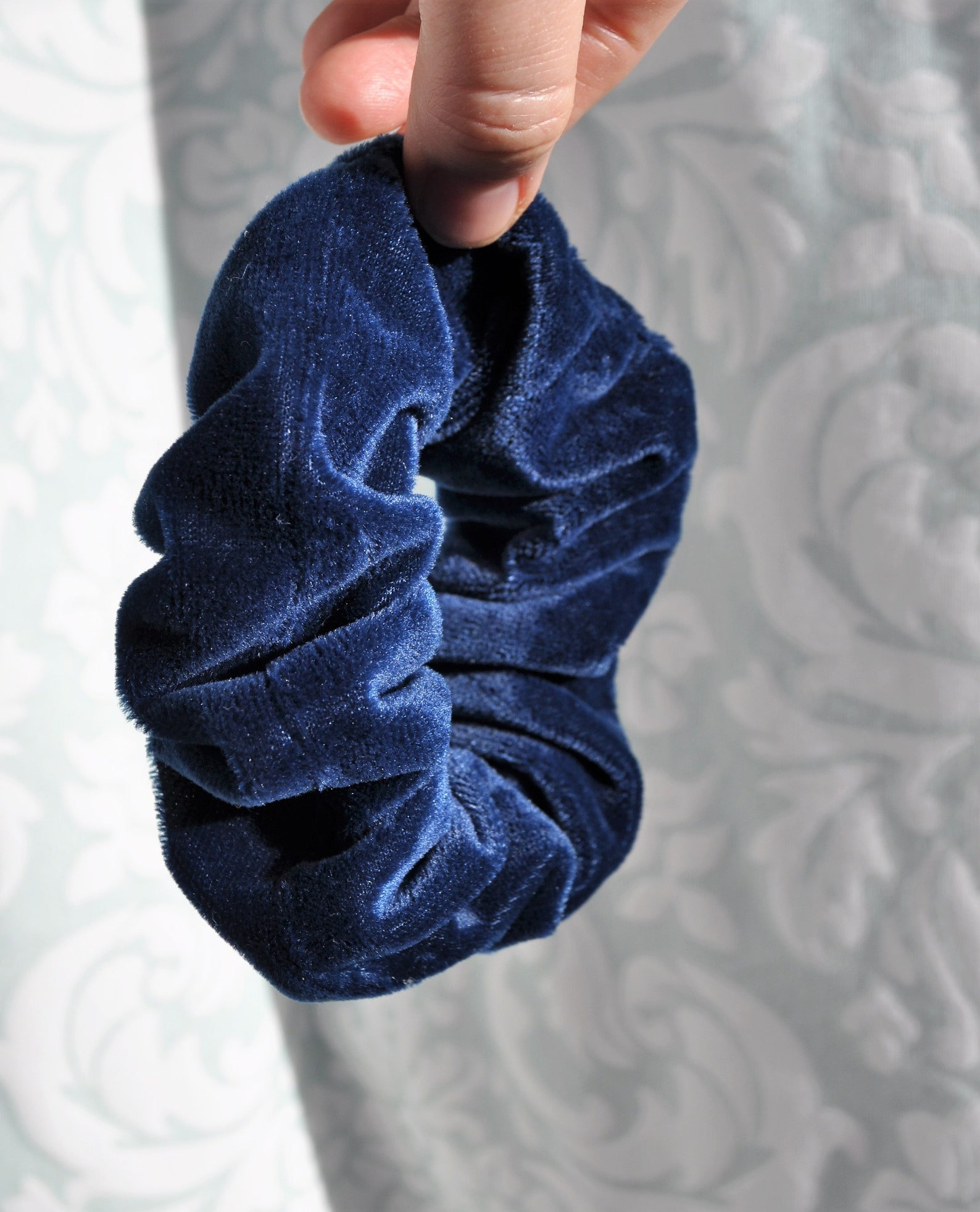 Large Blue Scrunchie, Blue Velour Hair Tie, Scrunchies Bracelet, Velvet ...