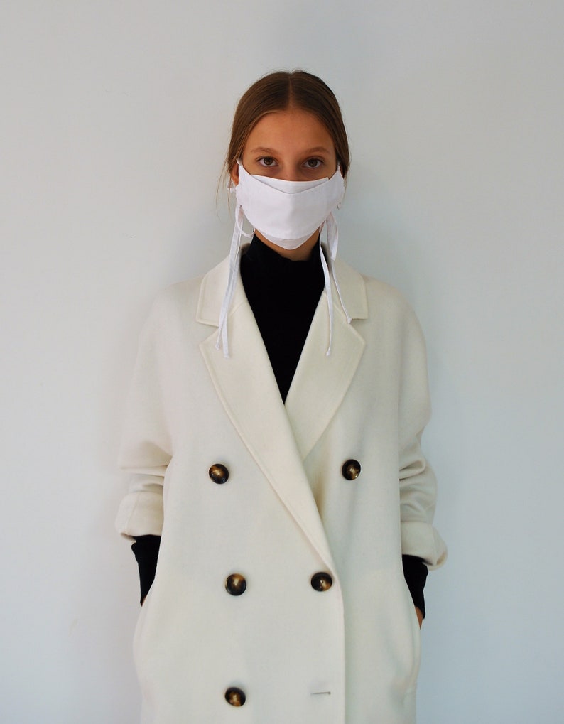 Designer White Mask, White Mask With Ties, Triple Layer Mask ...