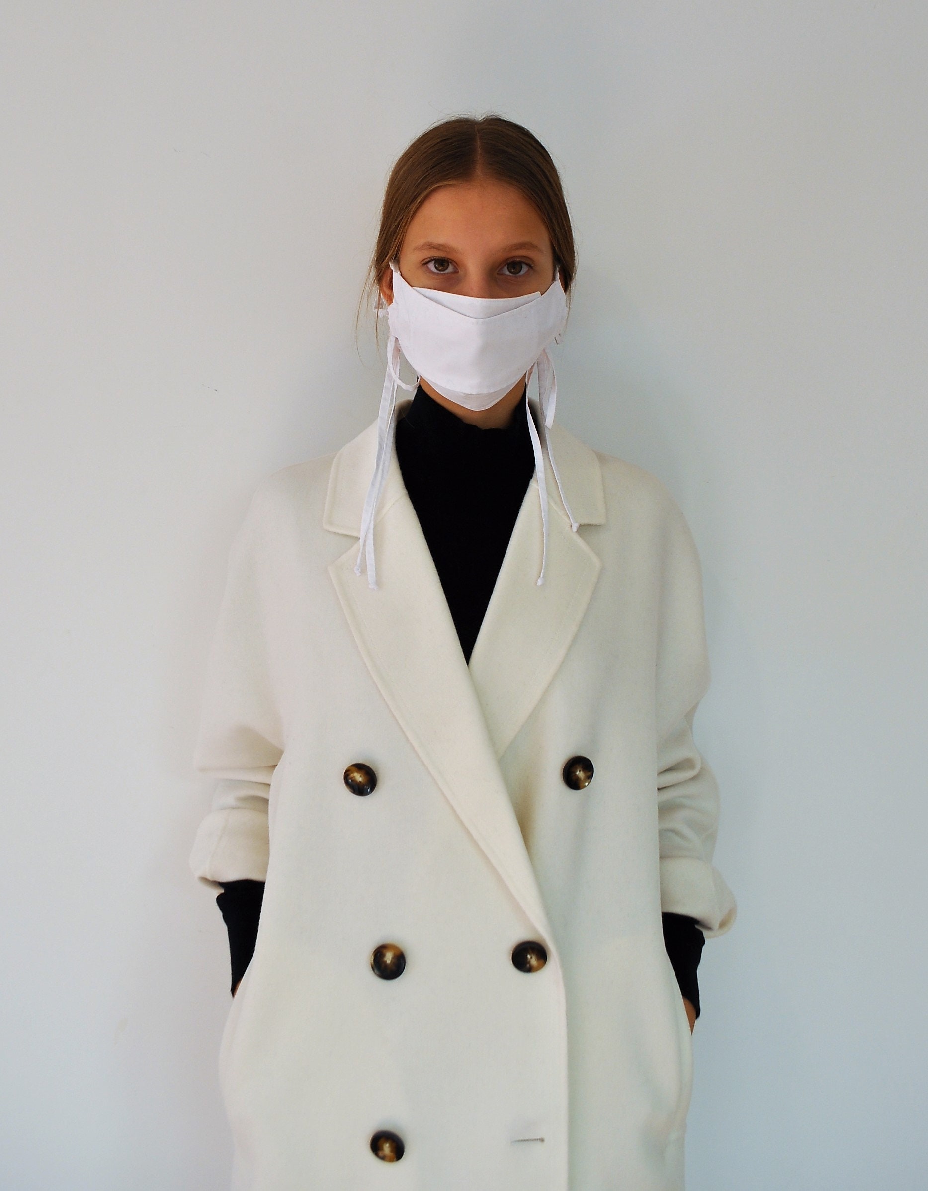 Designer White Mask, White Mask With Ties, Triple Layer Mask ...