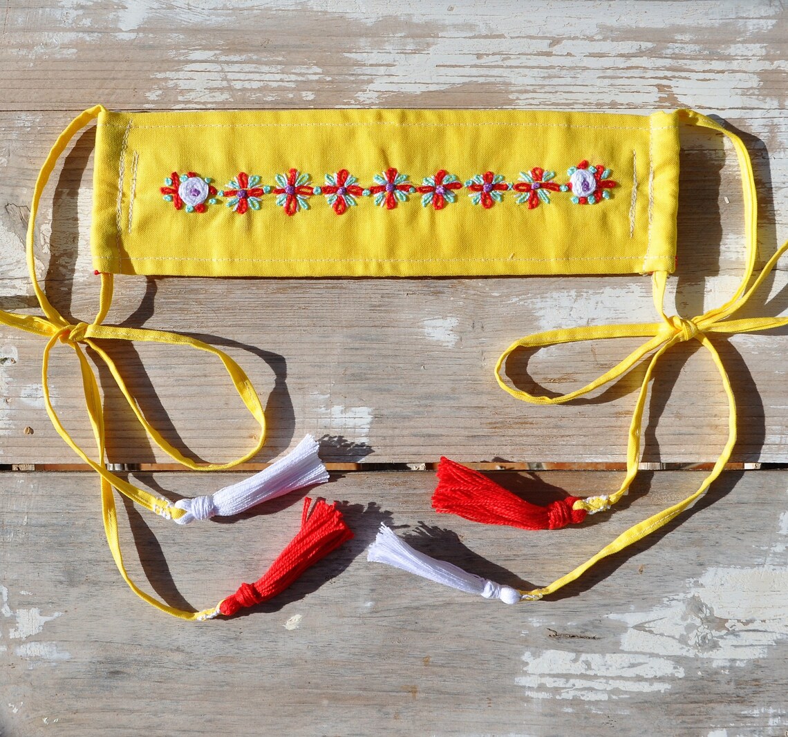 Hand Embroidery Mask Yellow Face Mask Triple Layer Mask - Etsy