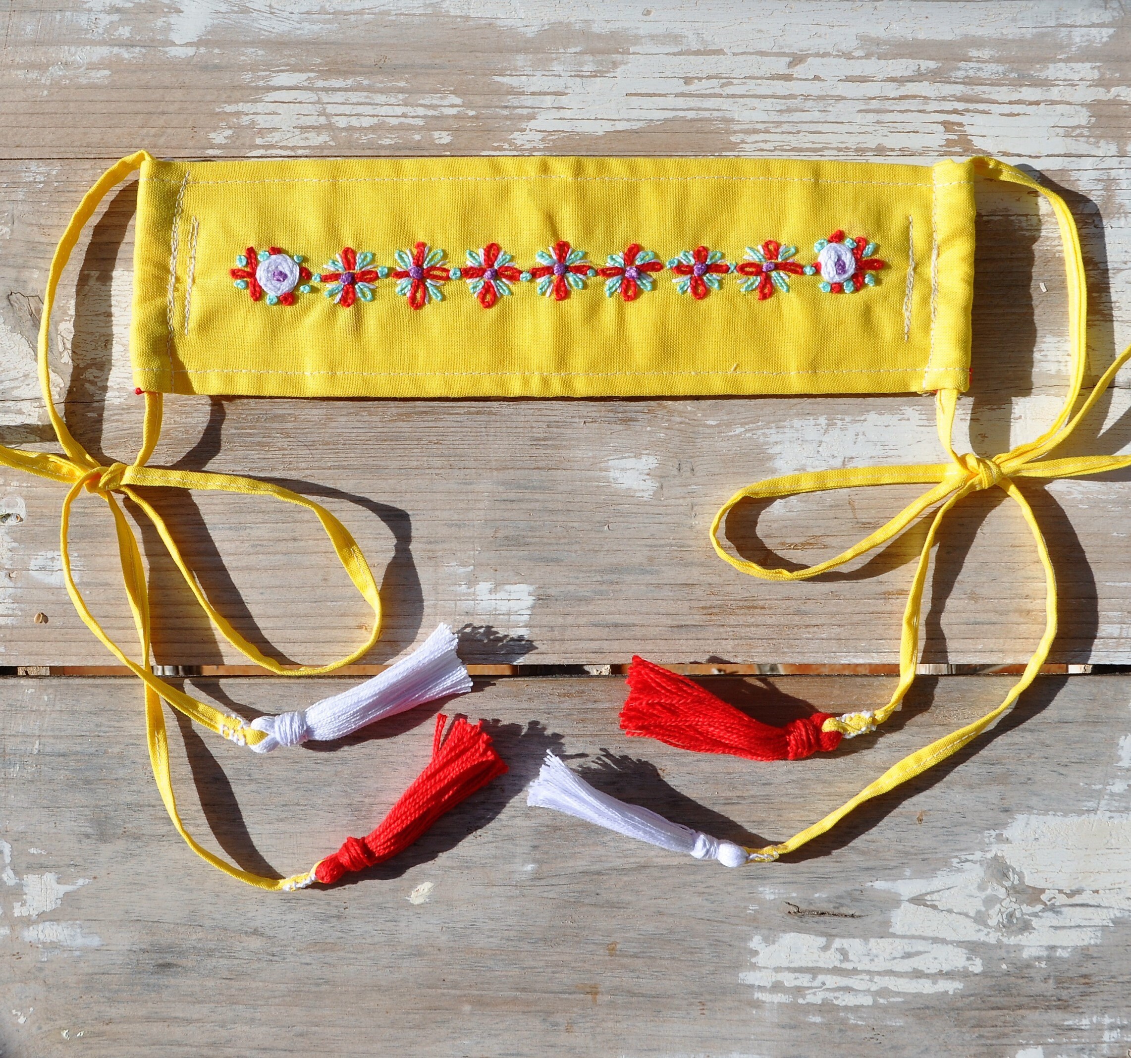 Hand Embroidery Mask Yellow Face Mask Triple Layer Mask - Etsy