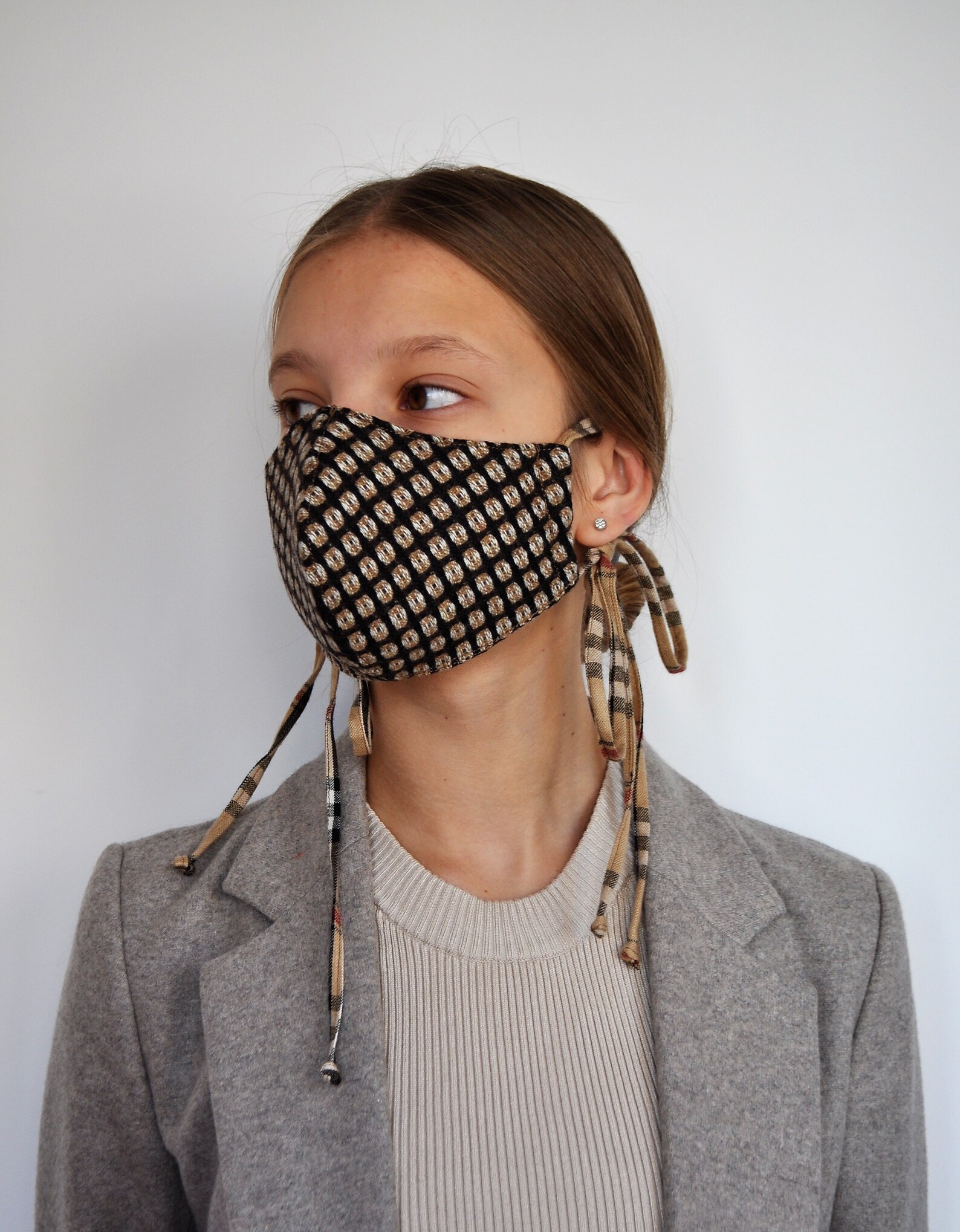 Brown Wool Mask, Brown Beige Mask, Duoble Layers Mask, Decorative Mask ...