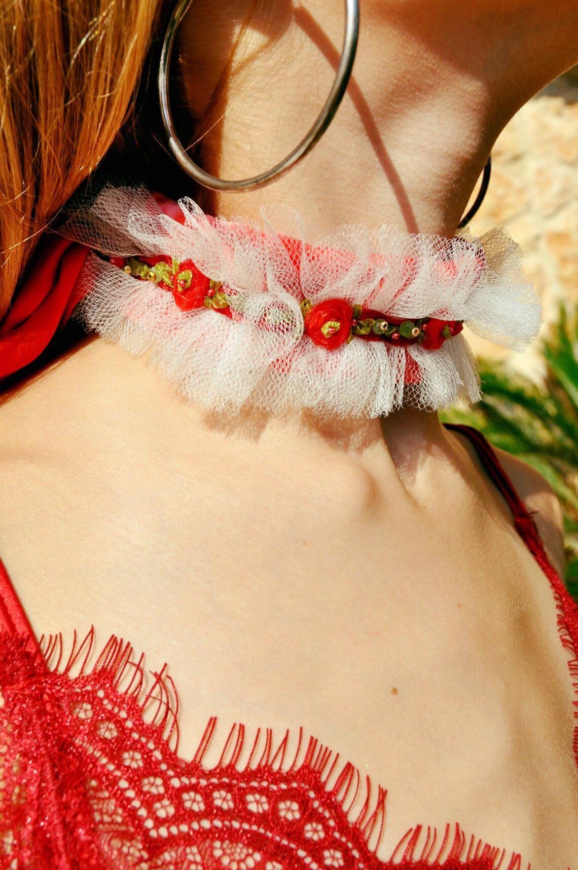 Ruffle Red Collar Lace Res Silk Choker Wedding Lace Collar - Etsy