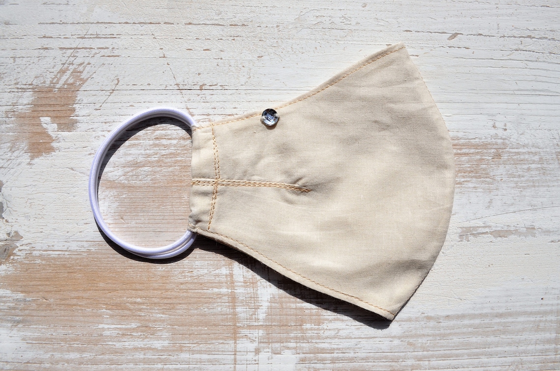 Designer Beige Mask Mask With Ties Triple Layer Mask | Etsy
