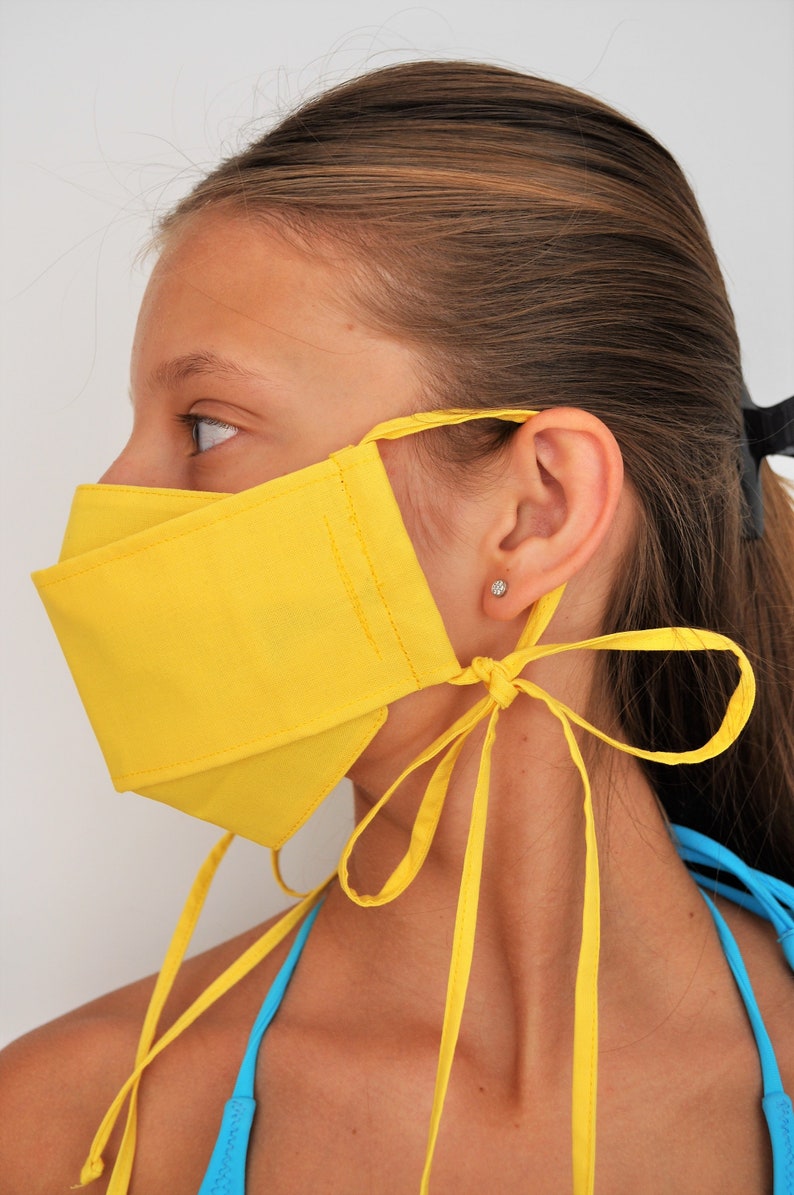 Designer Yellow Mask, Mask With Long Ties, Duoble Layer Mask ...
