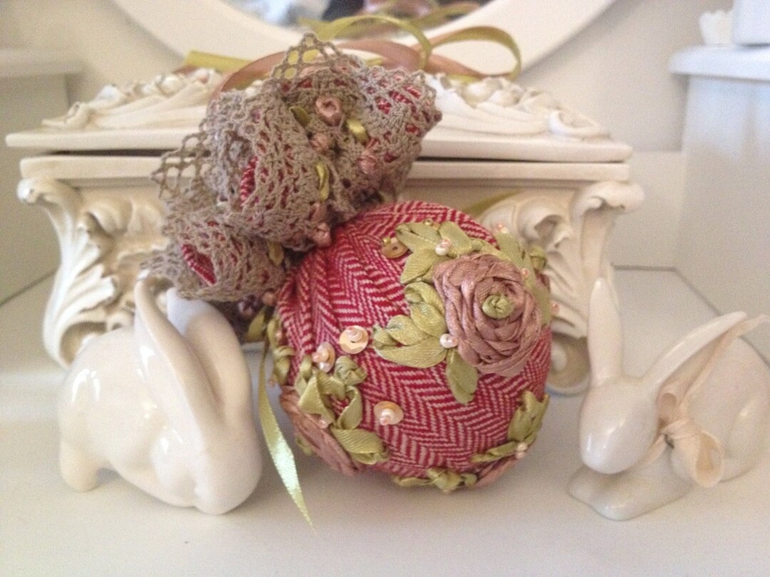 Embroidery Xmas Ball, Rose Christmas Balls, Handmade Christmas, Pendant ...