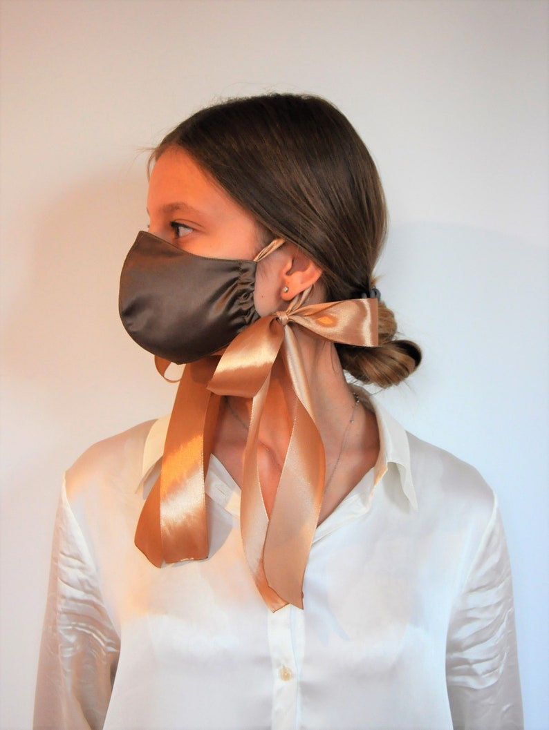 Brown Satin Mask Wide Ties Mask Duoble Layer Mask - Etsy