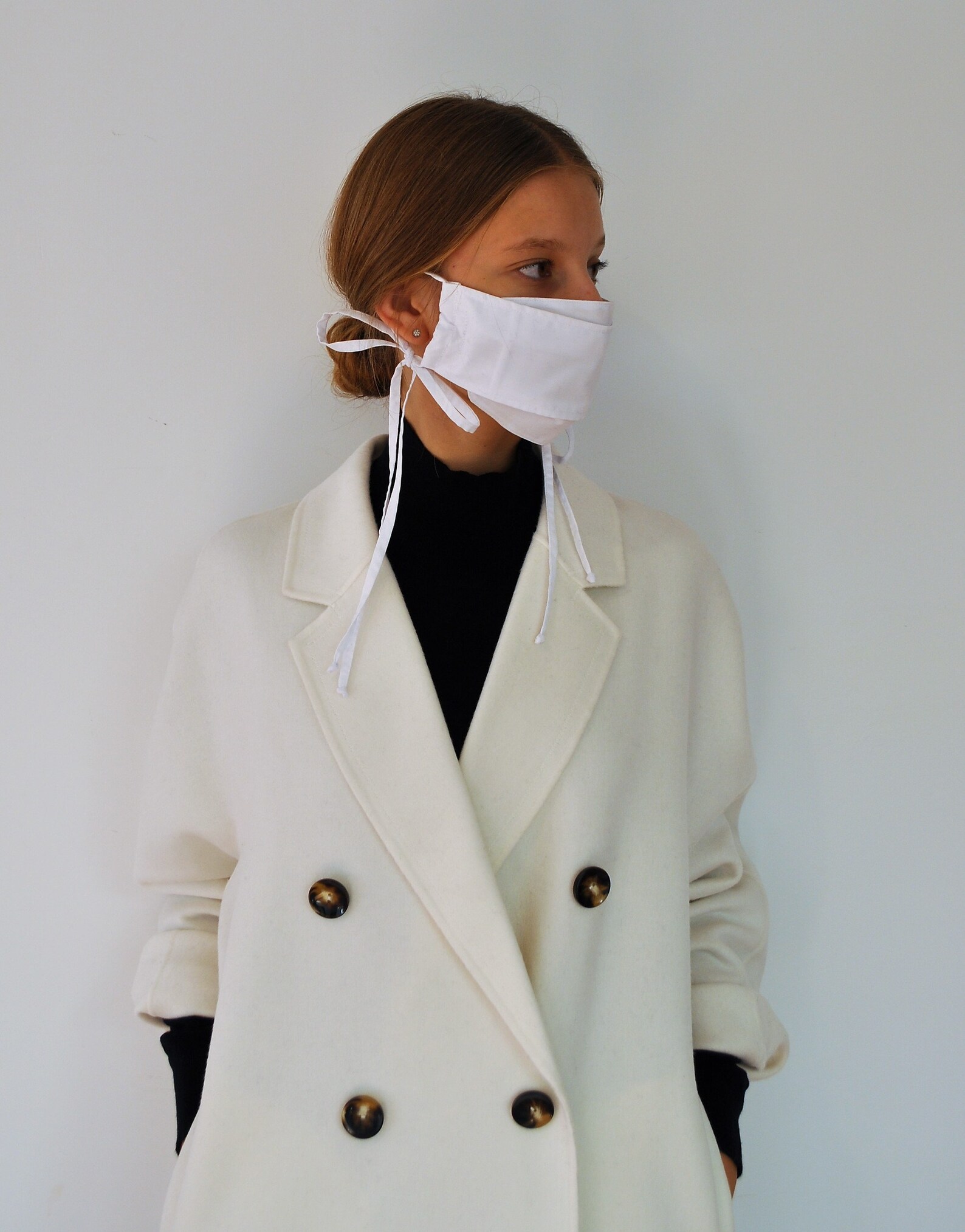 Designer White Mask, White Mask With Ties, Triple Layer Mask ...