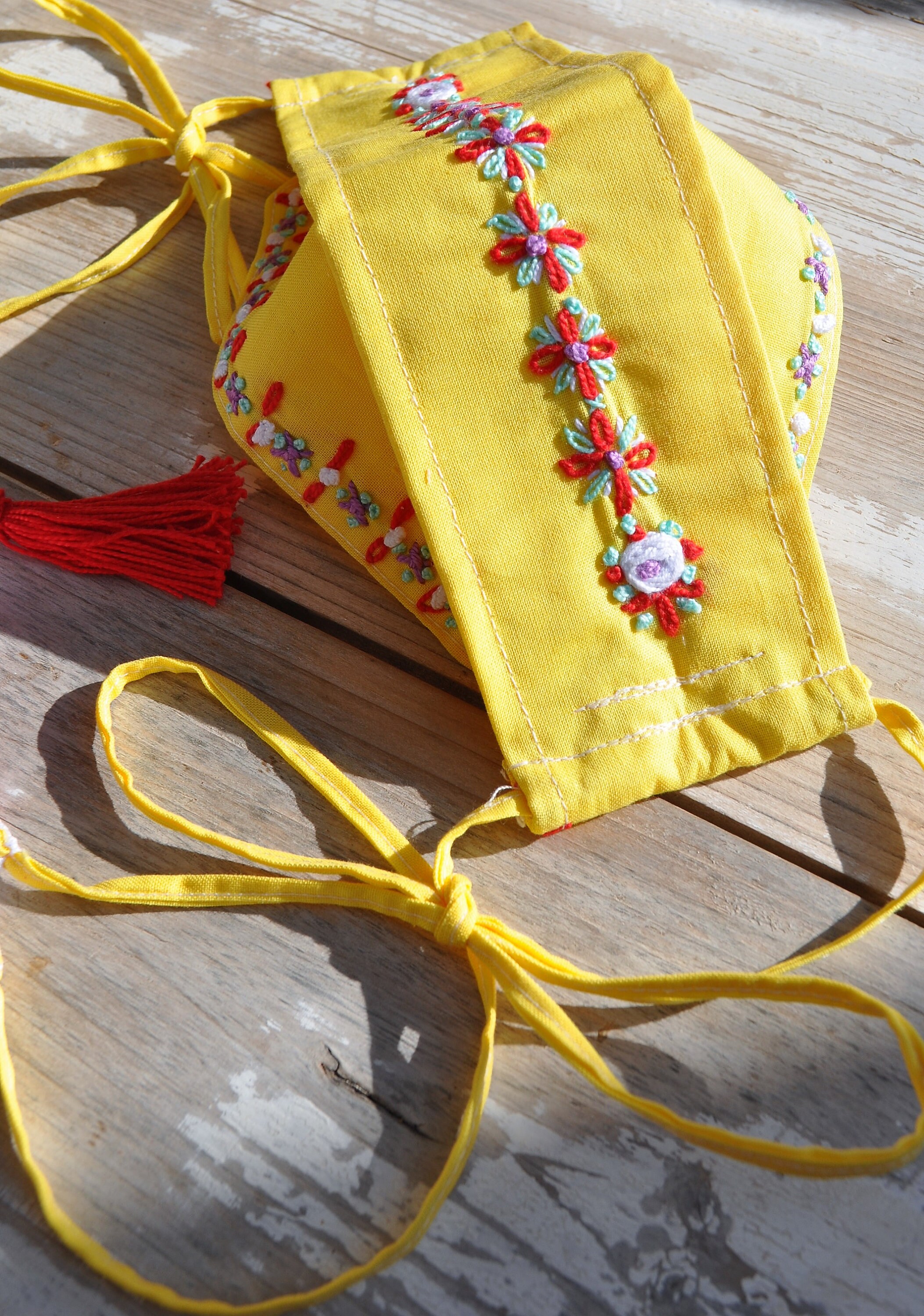 Hand Embroidery Mask Yellow Face Mask Triple Layer Mask - Etsy