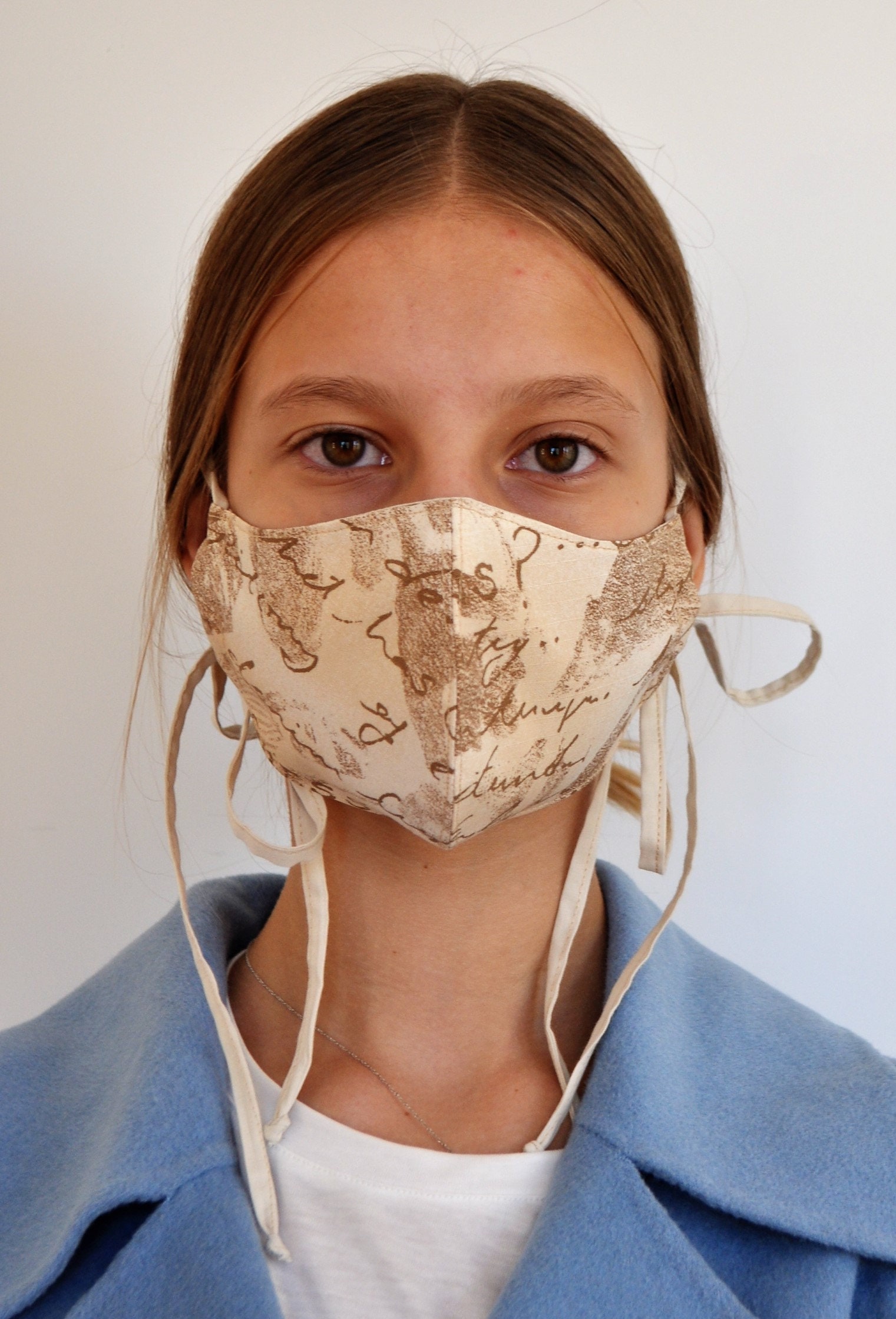 Designer Beige Mask Mask With Ties Triple Layer Mask - Etsy